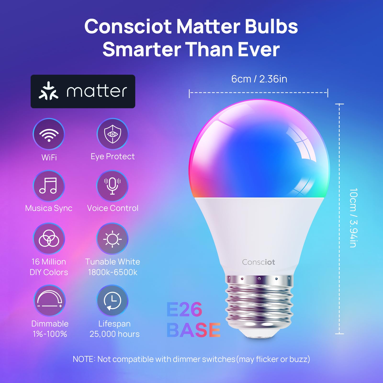Snapklik.com : Consciot Smart Light Bulbs, WiFi Bluetooth Color ...