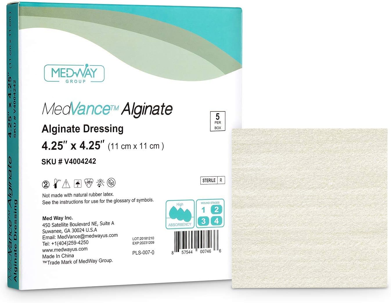 Amazon.com: MedVance TM Alginate – Calcium Alginate Dressing 4.25"x4.25 ...