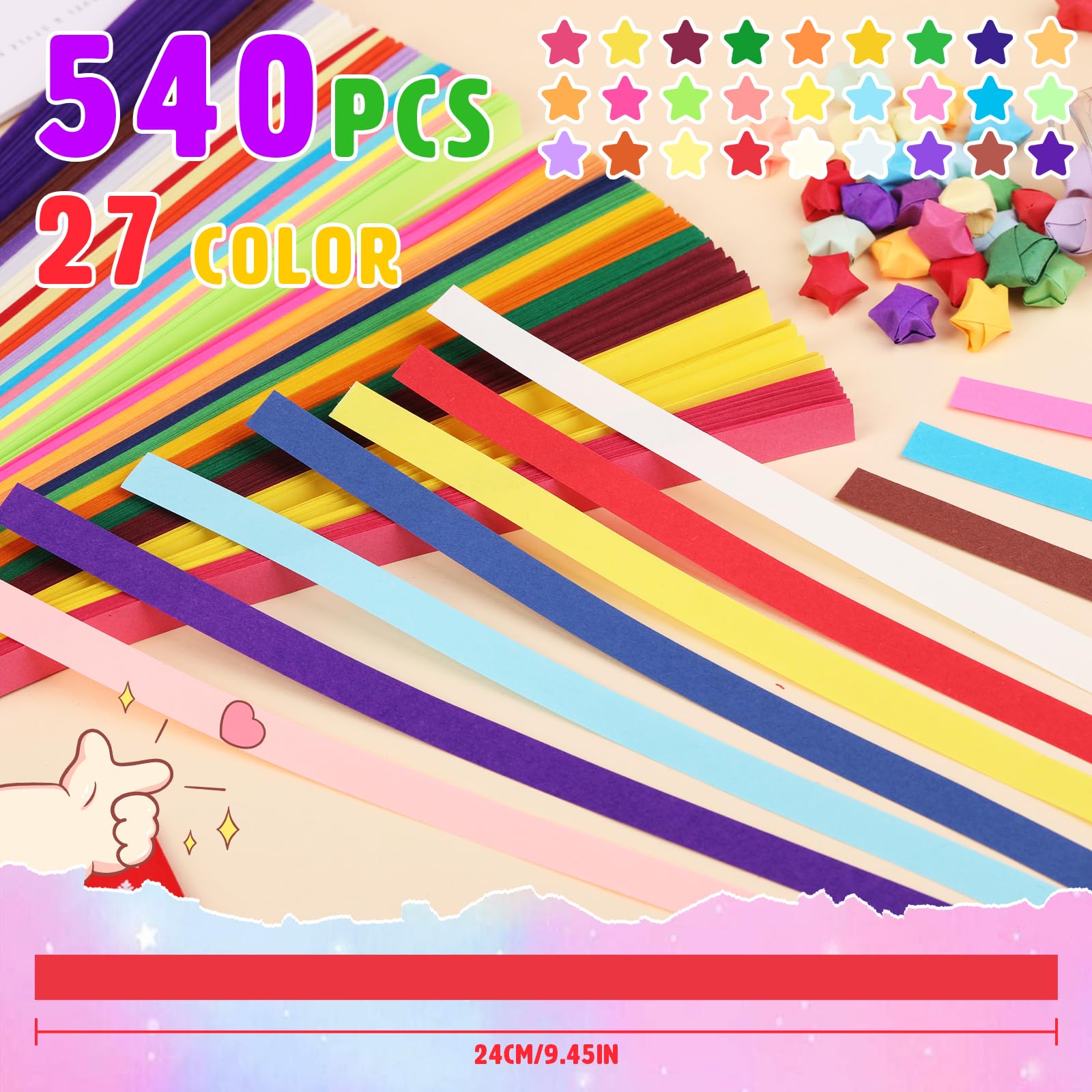 Snapklik.com : 540 Sheets Star Origami Paper In 27 Colors Double Sided