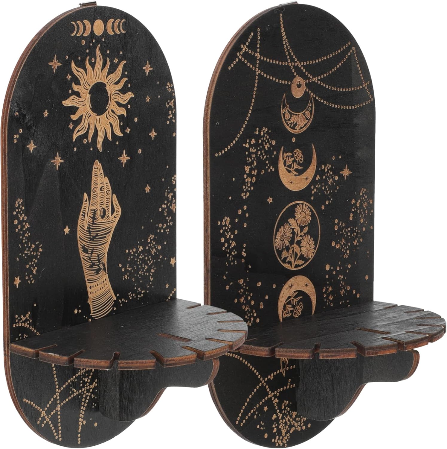 Wall Decor, Black Wall Crystal Display Shelf, Wood Holder Stand Mounted ...