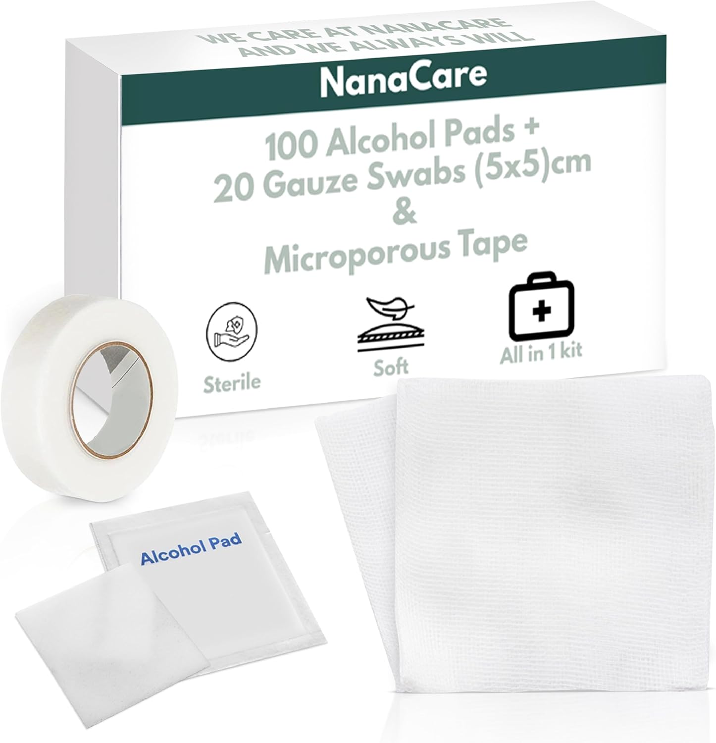 Nanacare Pre-Injection Alcohol Wipes x100 with 20pc Sterile Gauze Pads ...