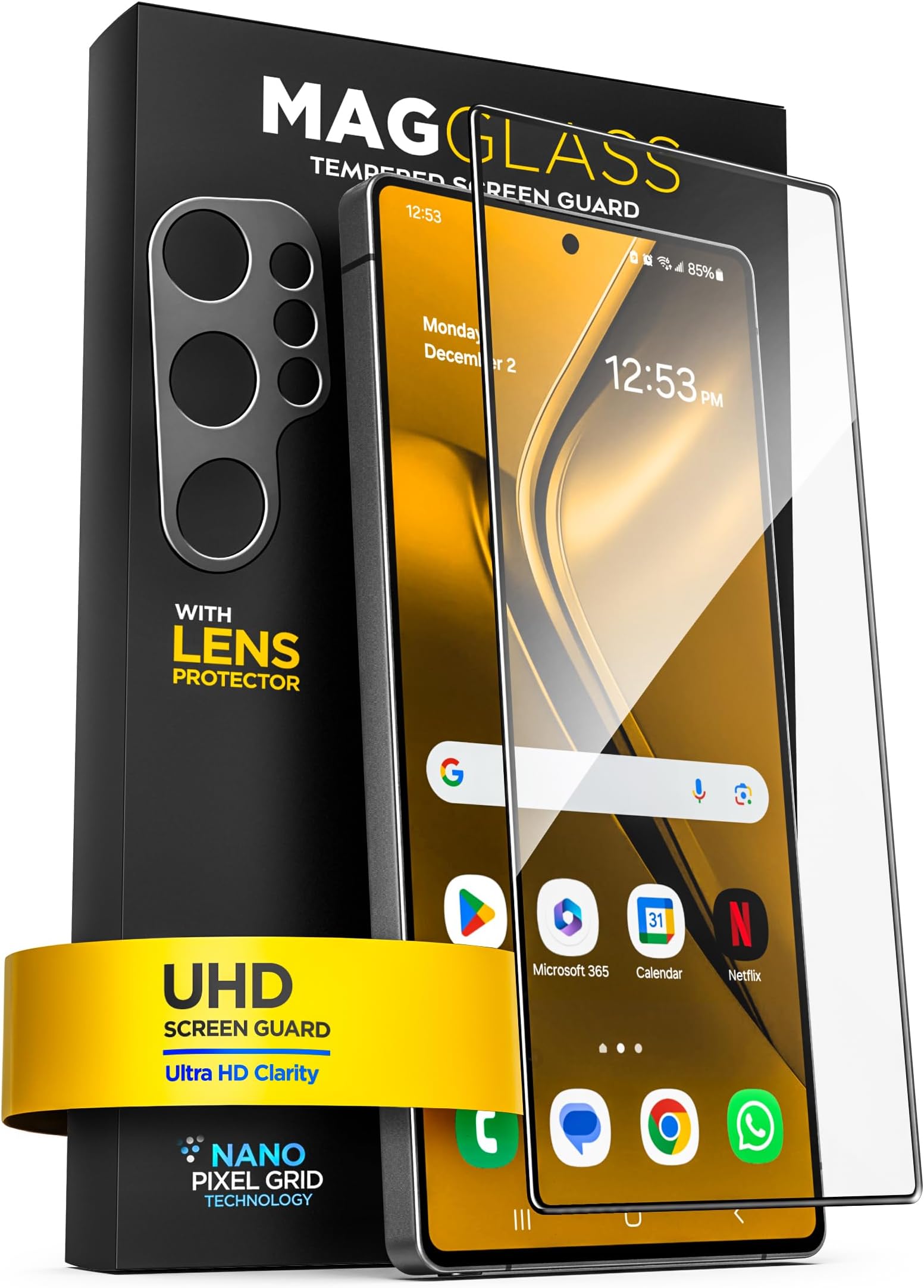 Magglass Designed for Samsung Galaxy S25 Ultra Tempered Glass Screen Protector [Fingerprint ...