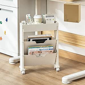 Amazon.co.jp: Mobile Bookshelf Cart,Portable Bookcase,3-Tier Mobile ...