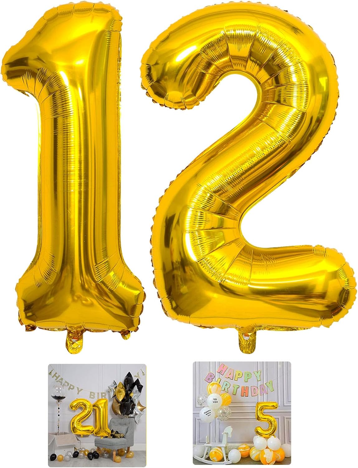 Amazon.com: 12 Number Balloon Gold 40 inch Big Foil Mylar 12th Balloons ...