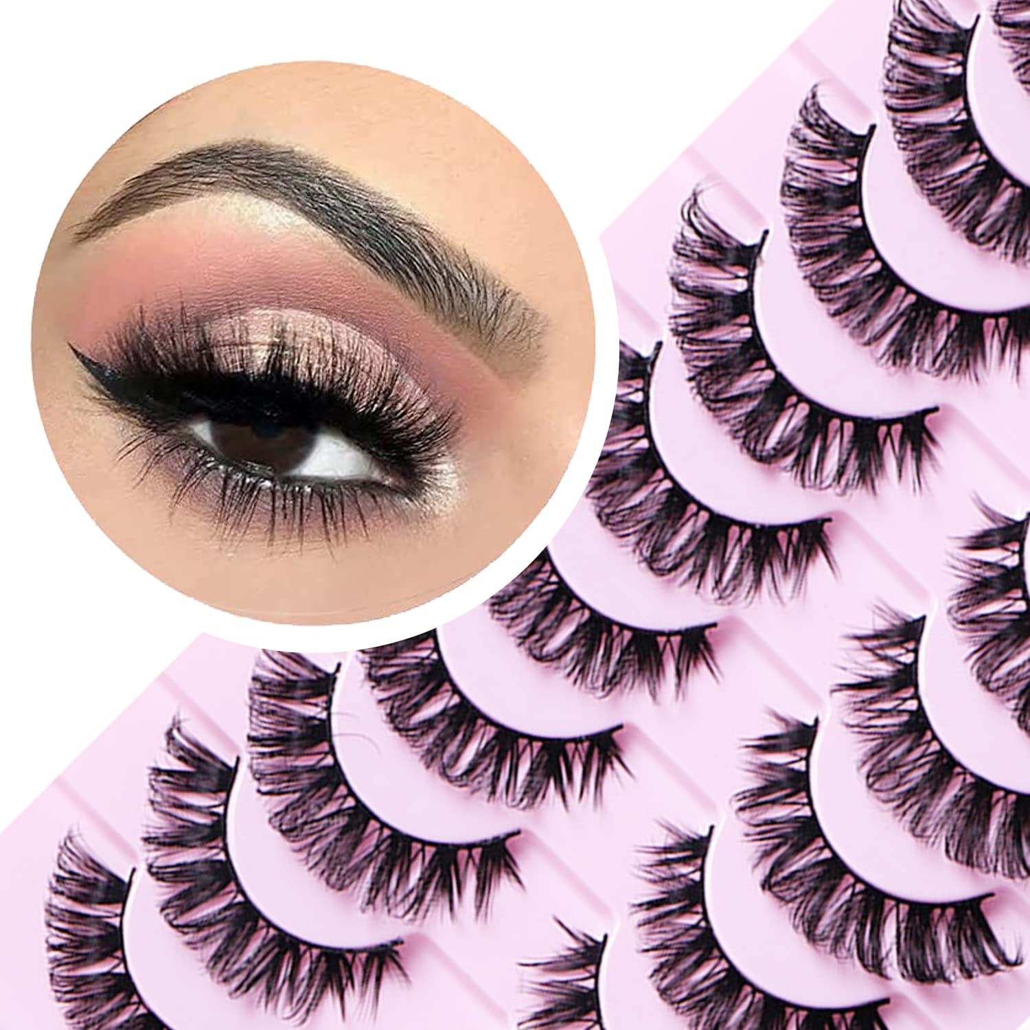 Natural Band Faux Mink Lashes, Cat Eye Lashes D Curl 10-17mm Semi ...