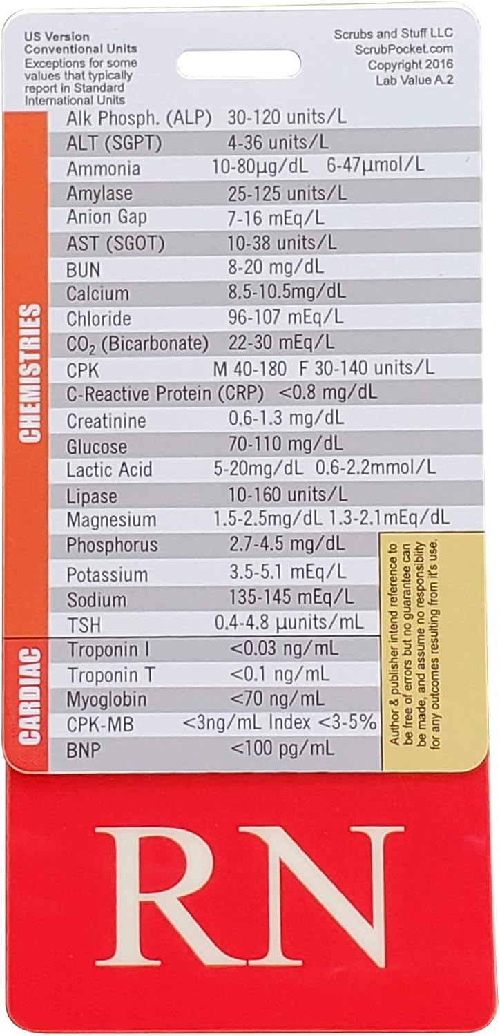 Amazon.com : RN Badge Buddy Vertical Red with Lab Values Badge Card for ...