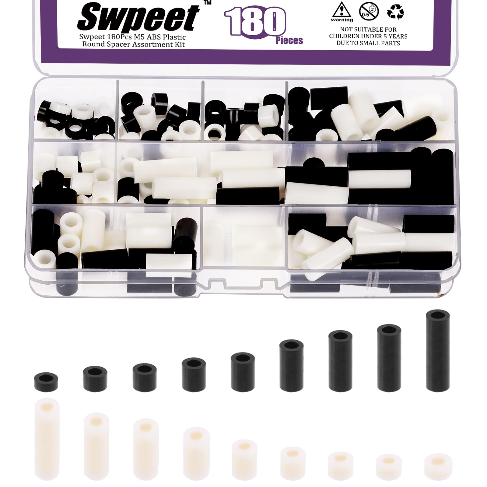 Amazon.com: Swpeet 180Pcs Black White Nylon Round Spacer Standoff Screw ...