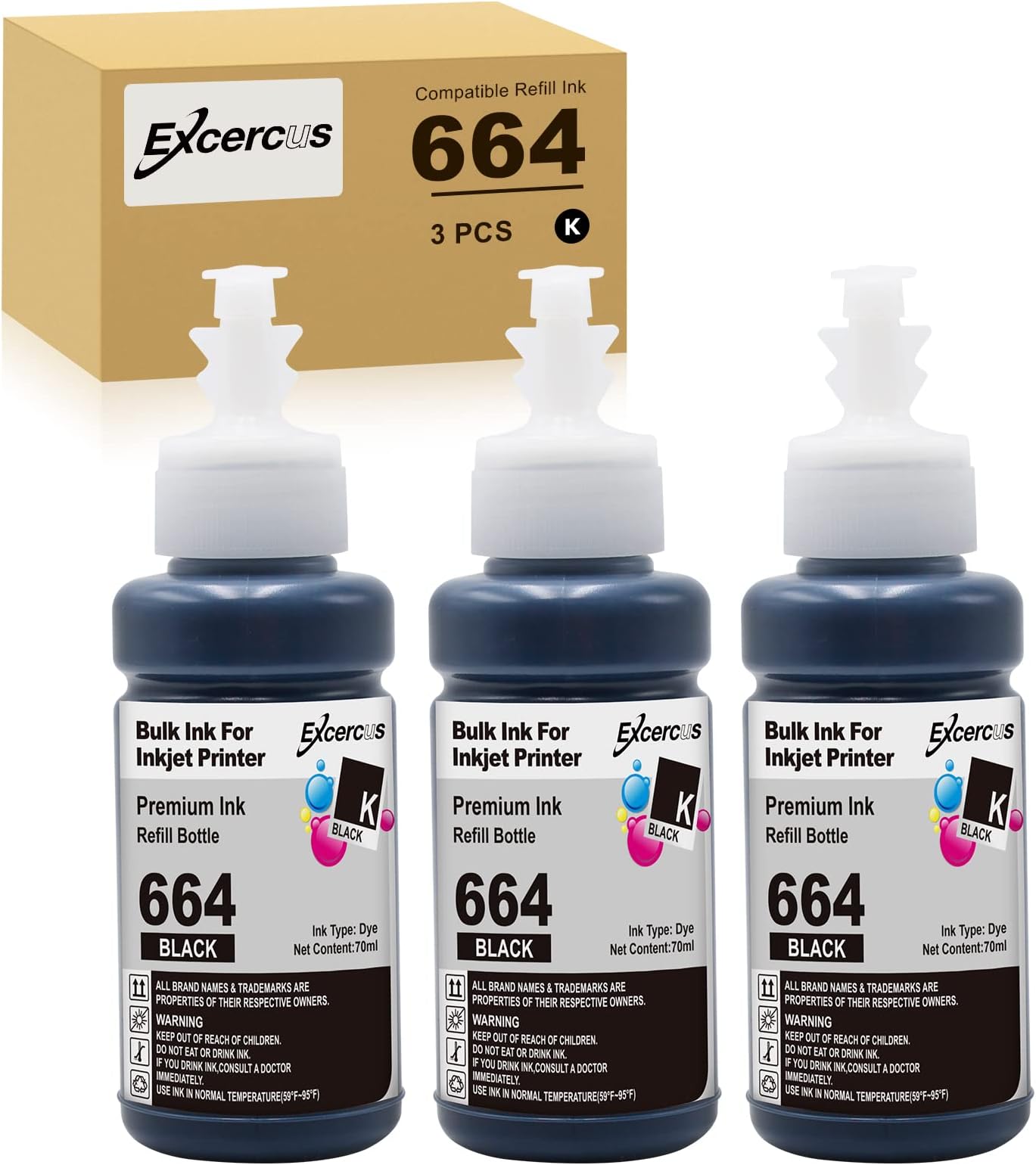Amazon.com: EXCERCUS 3 Pack 70ml Compatible Ink Bottle Replacement for ...