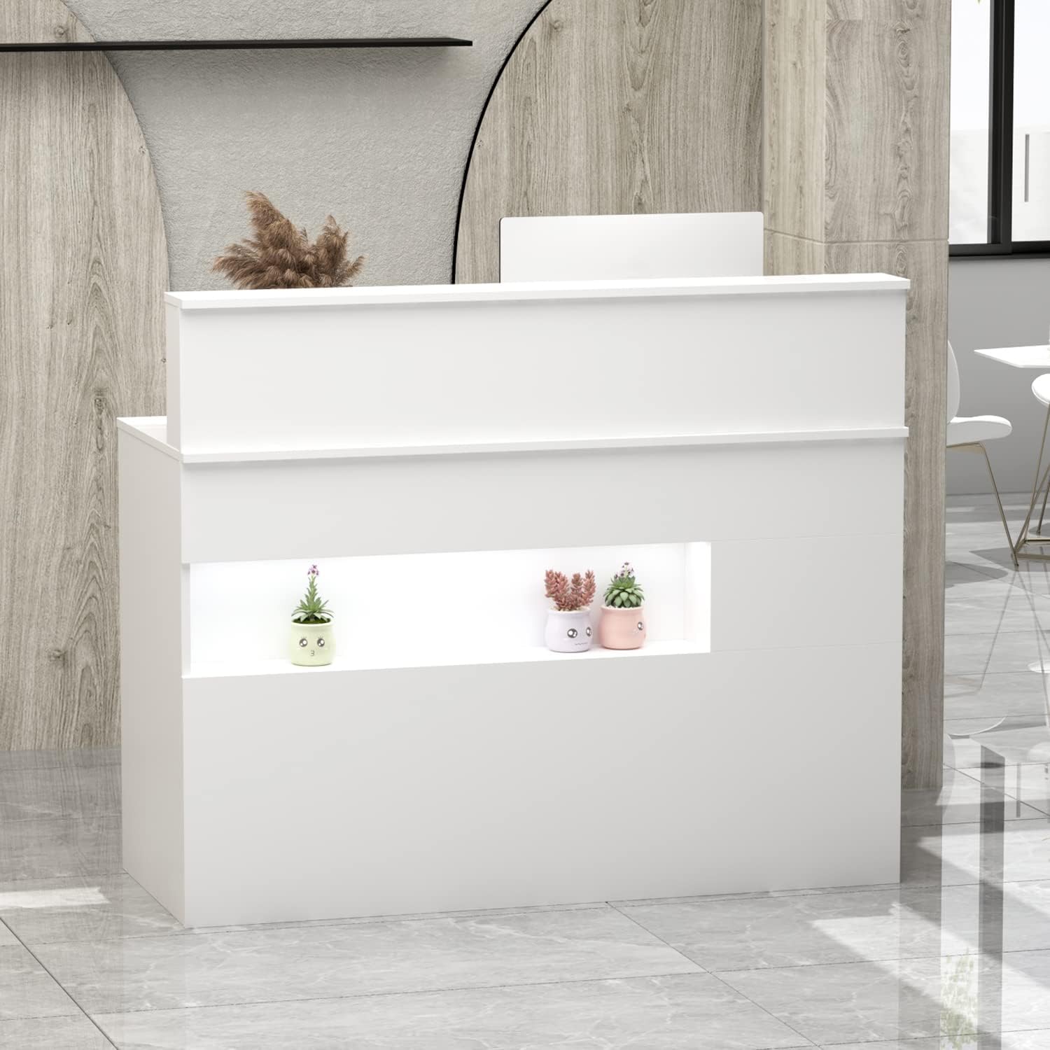 ECACAD Reception Desk with Light, Display Shelf & Lockable Drawers ...