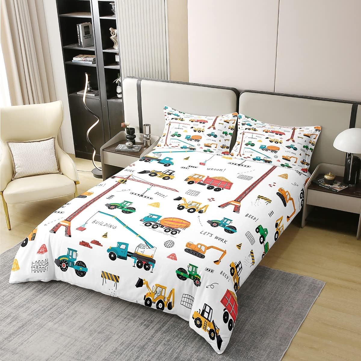 Amazon.com: 100% Cotton Excavator Duvet Cover queen, Tractor Machinery ...