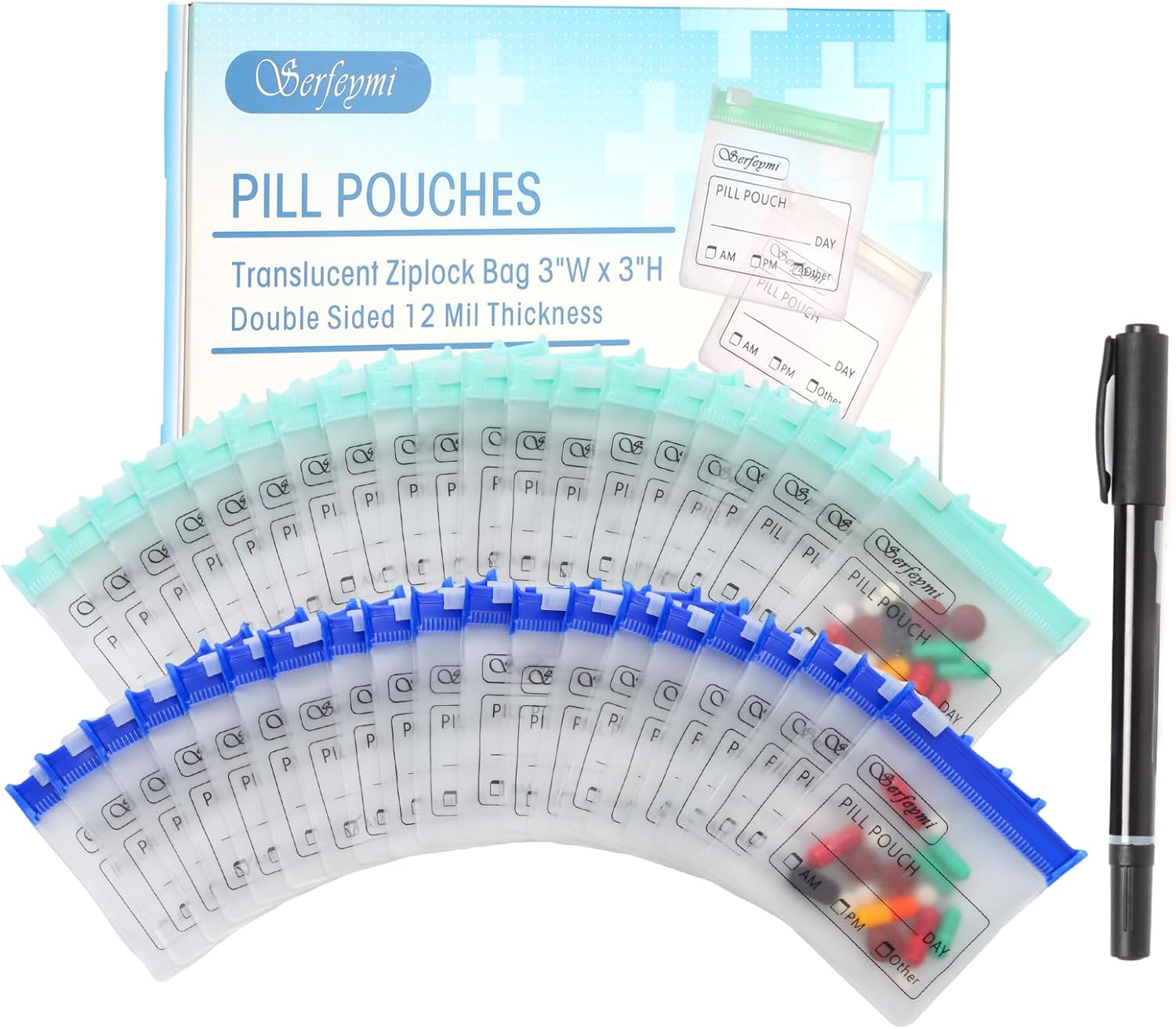 Amazon.com: Serfeymi 48 Pcs Pill Pouch Bags for Travel Reusable Plastic ...