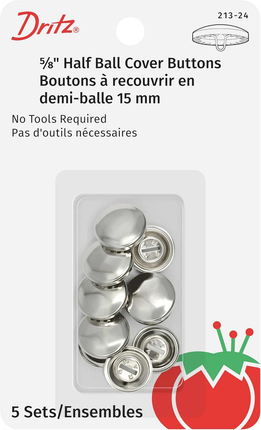 Amazon.com: Dritz 213-24 Half Ball Cover Buttons, Size 24 - 5/8-Inch, 5 ...