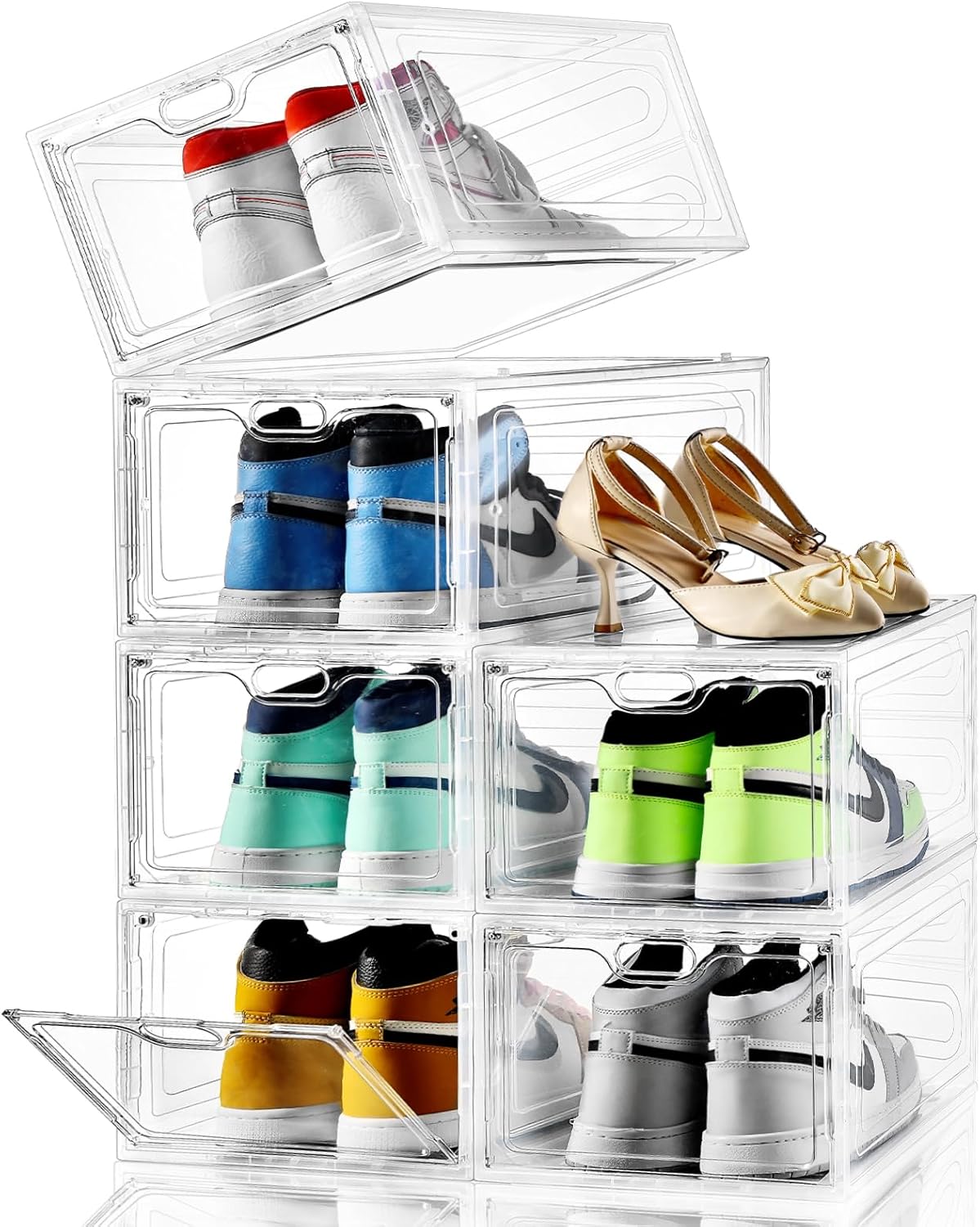 Aliscatre Shoe Box, Set of 6, Shoe Storage Box，Drop Front Shoe Box with ...