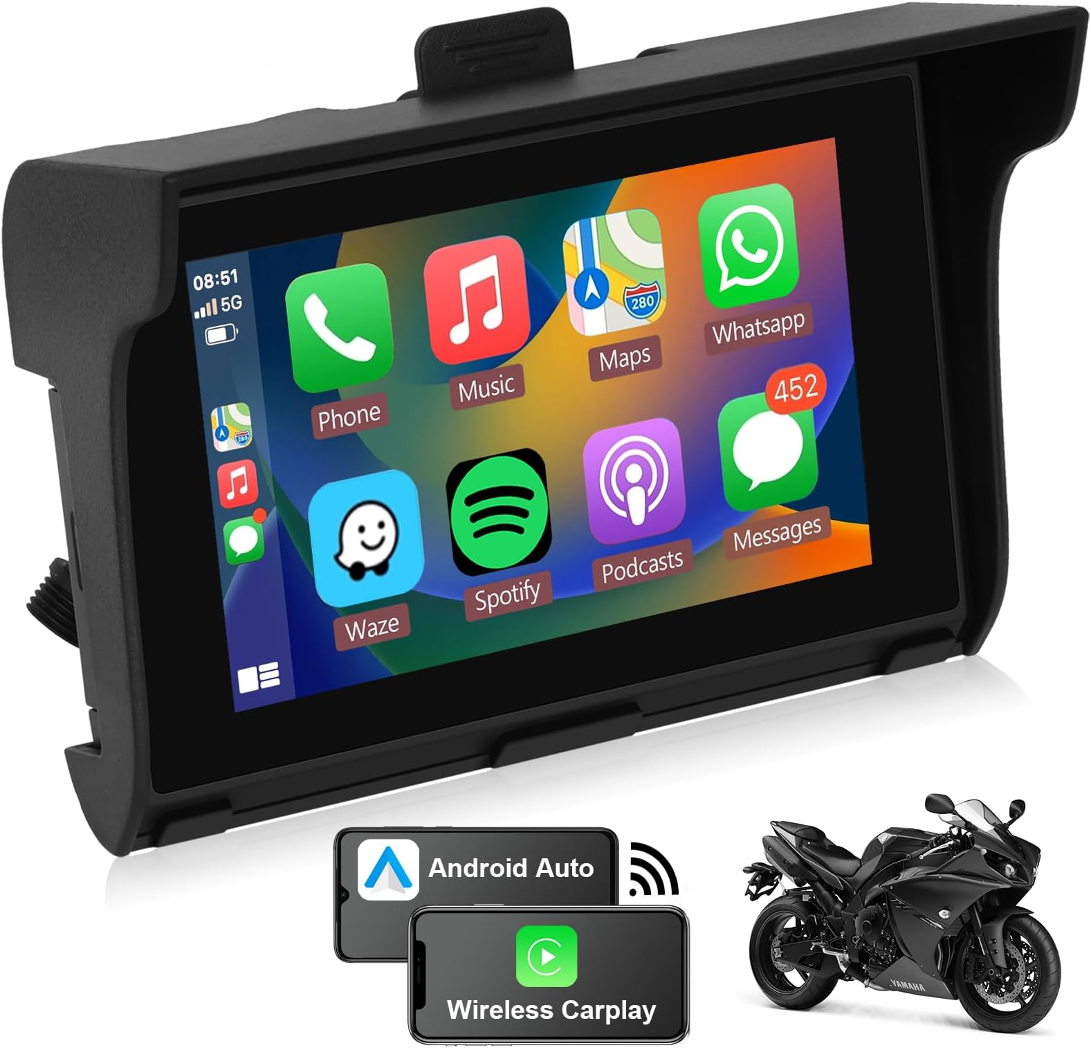 Carpuride W702 Écran Carplay sans Fil pour Moto, Portable CarPlay et ...