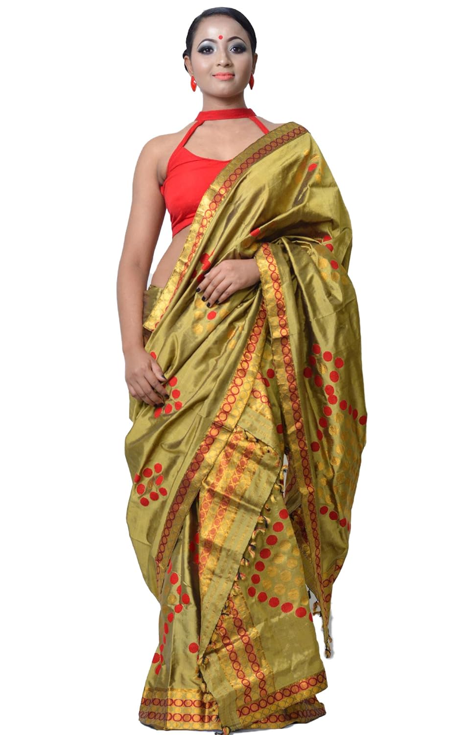 Buy Mayuri Silk Palace - Olive Colour Assam Silk Mekhela at Amazon.in