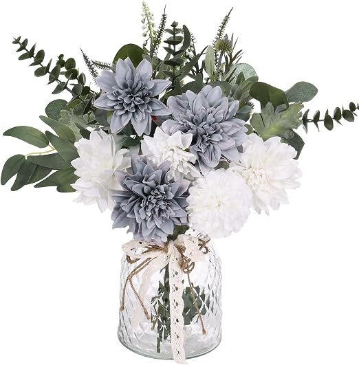 Amazon.com: CEWOR Fake Flowers in Vase, Artificial Flowers Arrangement ...