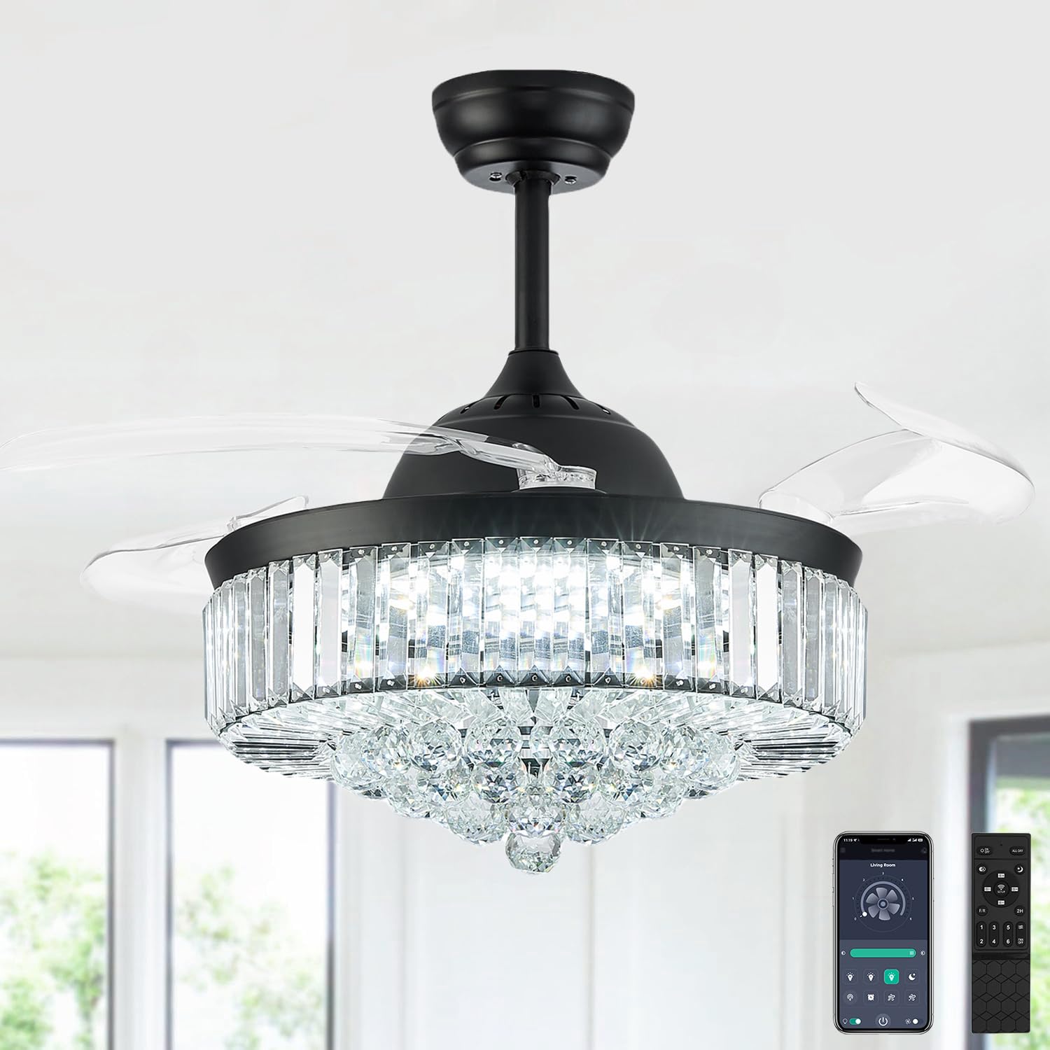 Amazon.com: 42'' Fandelier Ceiling Fans with Light, Chandelier Ceiling ...