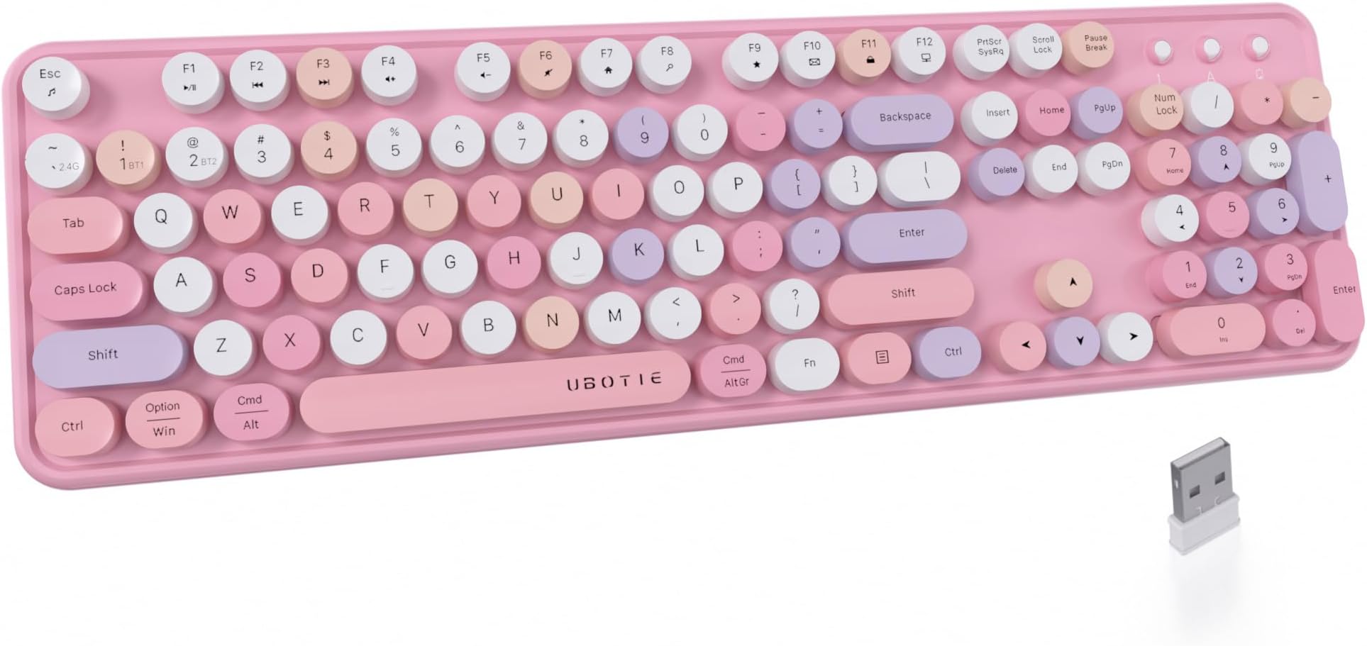 Amazon.com: UBOTIE Dual Mode Colorful Wireless Keyboard, Bluetooth and ...