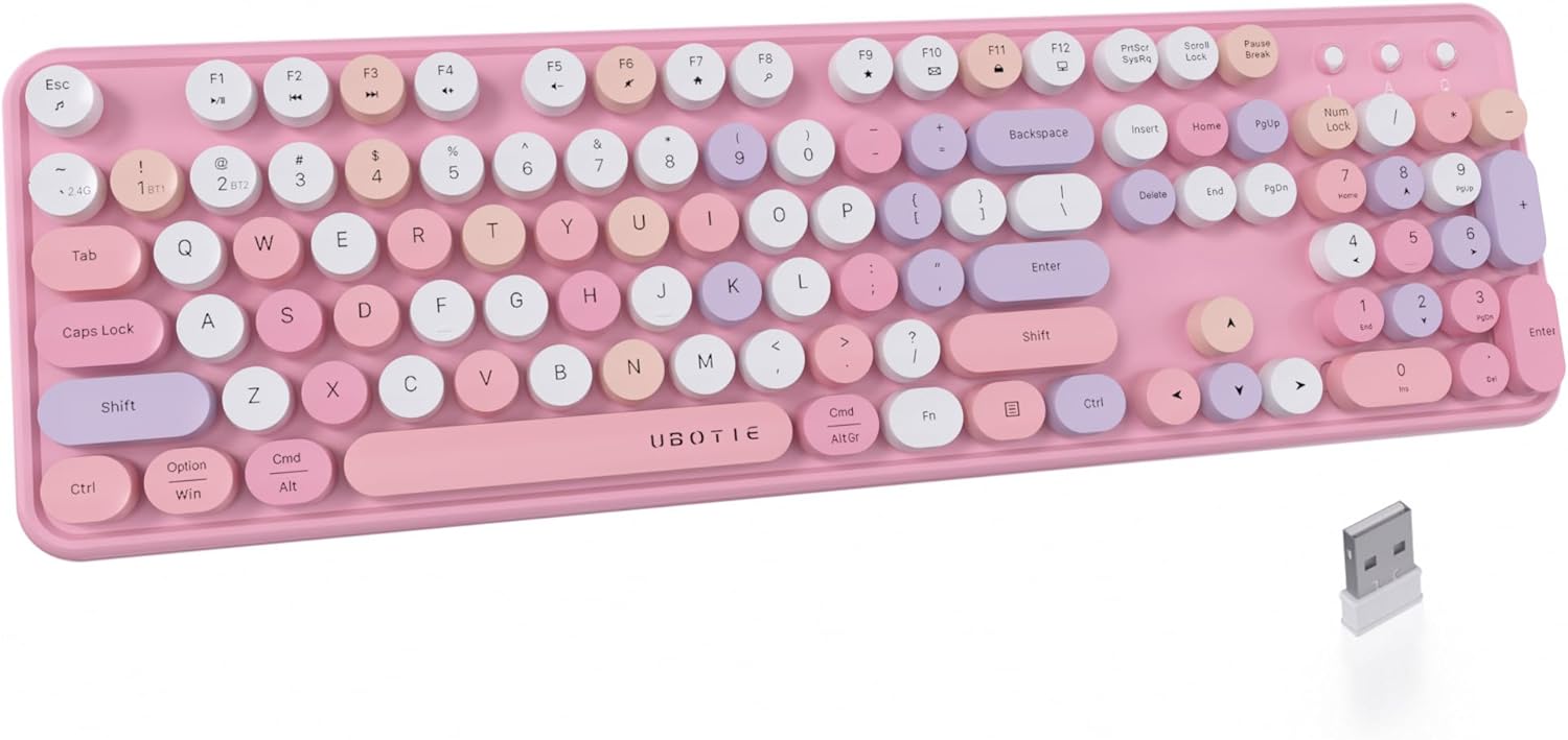 Amazon.com: UBOTIE Dual Mode Colorful Wireless Keyboard, Bluetooth and ...