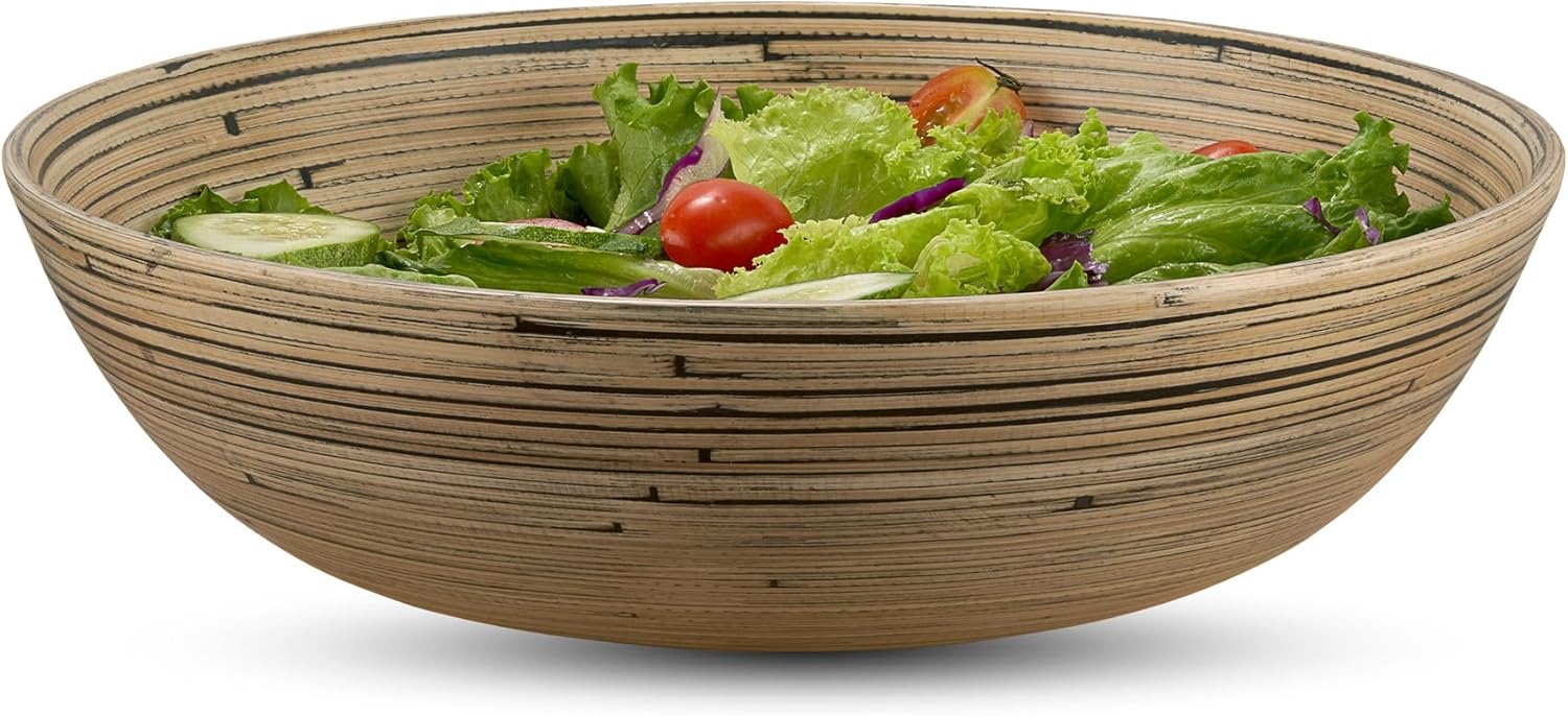 LEXA Bamboo Salad Bowl 12 Inch Extra Large Serving Bowl, Lightweight ...