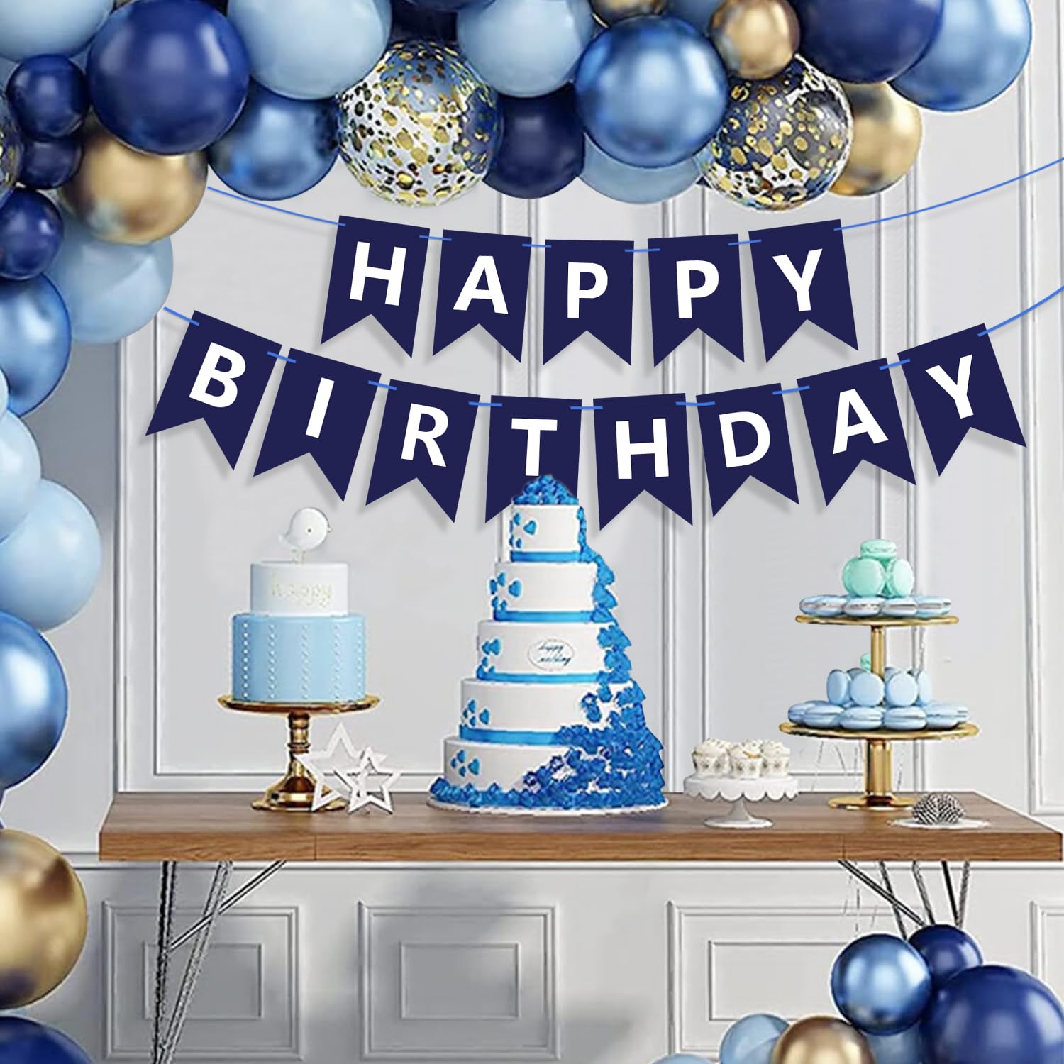 Blue Birthday Flags Happy Birthday Banner. BLUE PRINTABLE Banner. BLUE