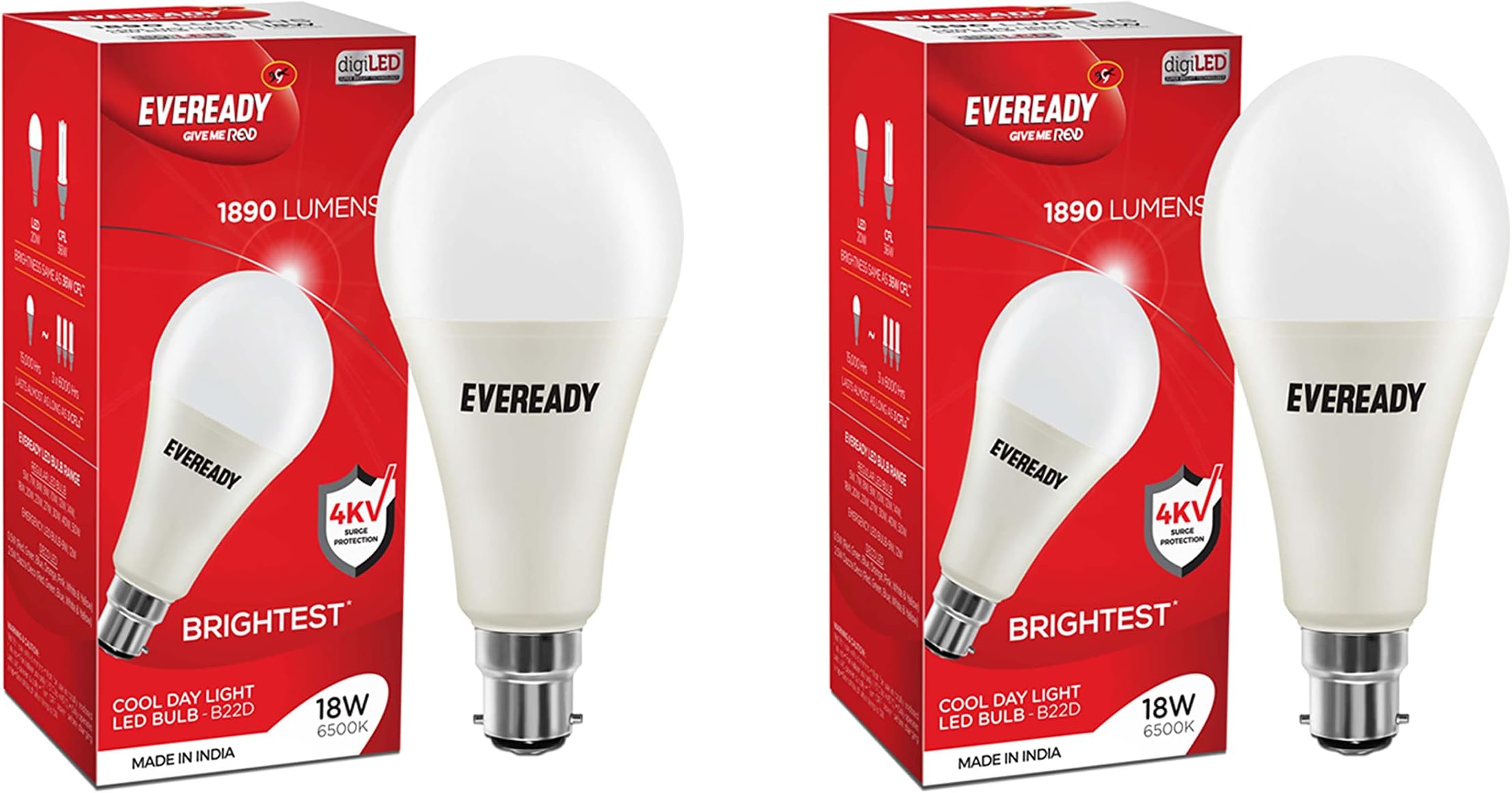Buy Eveready 18W LED Bulb | 1800 Lumen | 4KV Surge Protection | Long ...