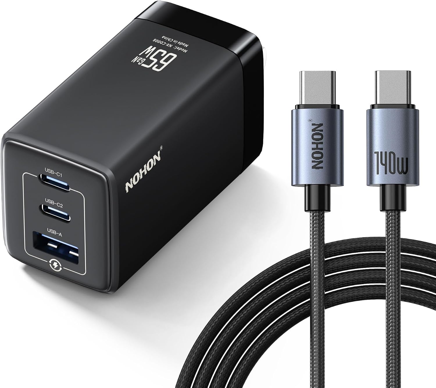 Amazon.com: GaN 65W 3-Port USB-C Wall Charger: NOHON Fast Charger Block ...