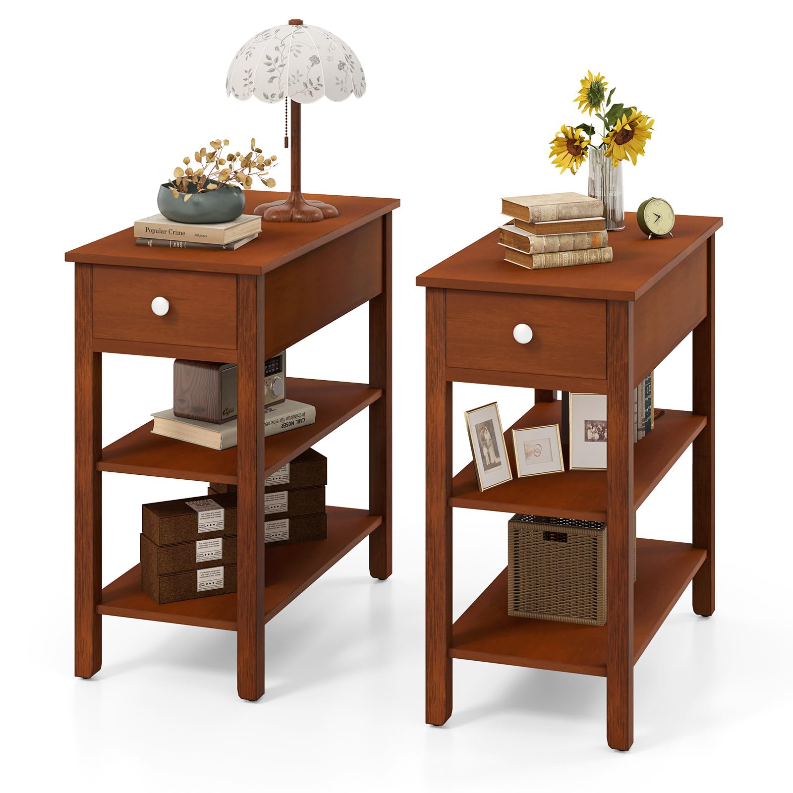Amazon.com: Tangkula Narrow End Table Set of 2, 24.5”H Farmhouse Side ...