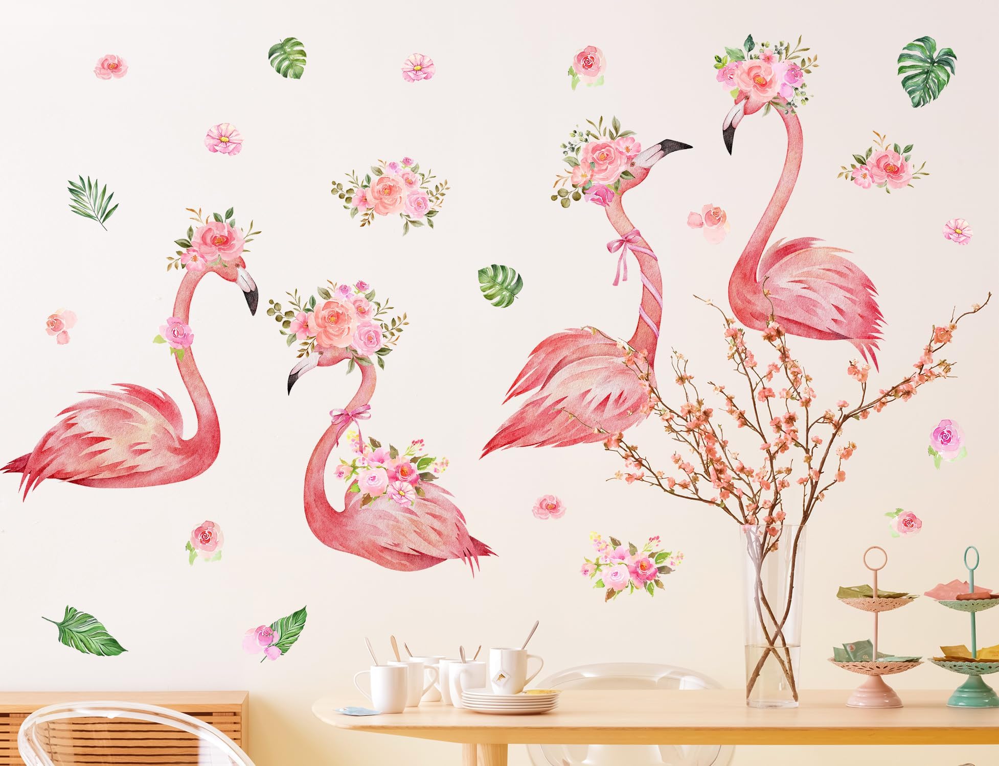 Amazon.com: AnFigure Pink Flamingo Wall Decals Tropical Flamingo Wall ...