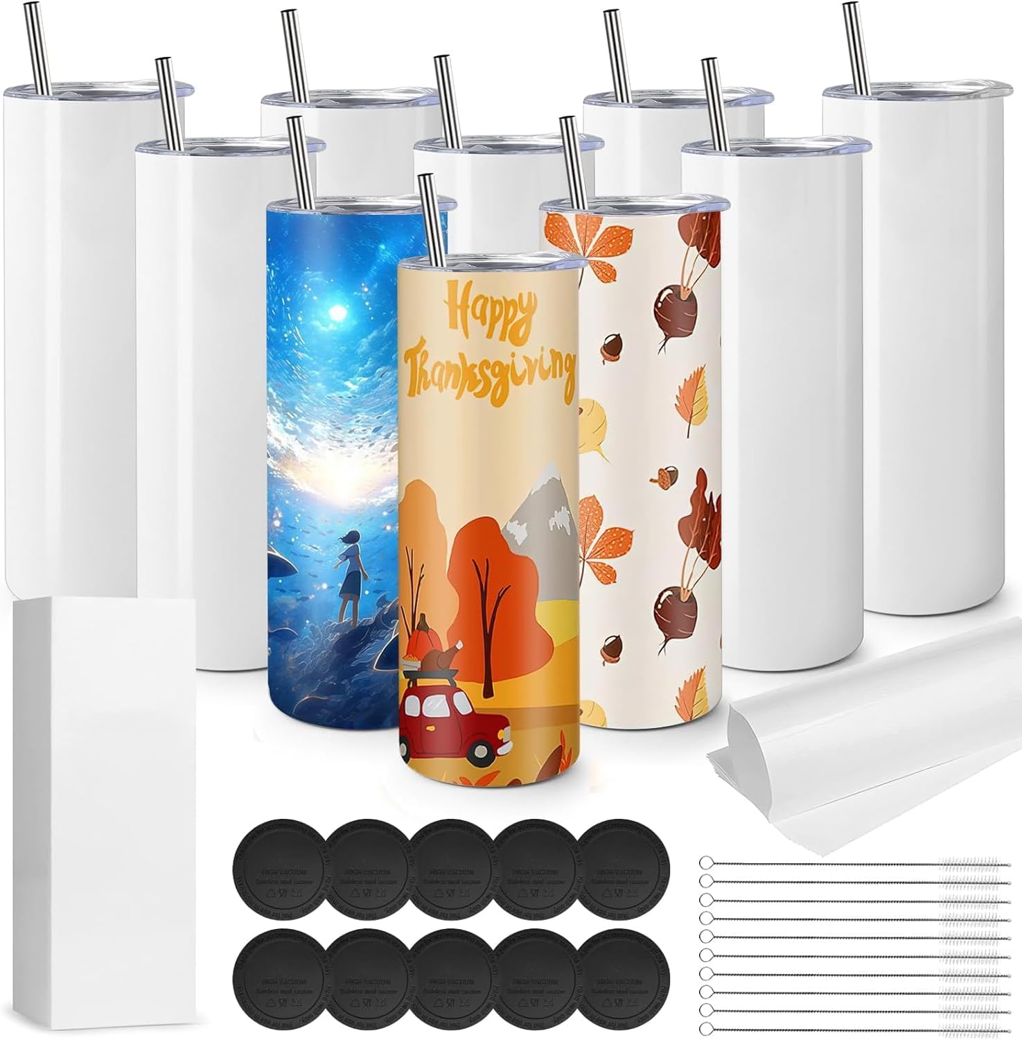 12 Pack Sublimation Tumblers Bulk, 20 OZ Stainless Steel Double Wall ...
