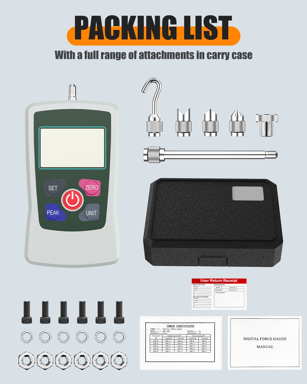 Snapklik.com : Force Gauge, 500N Digital Push Pull Gauge, Dynamometer ...