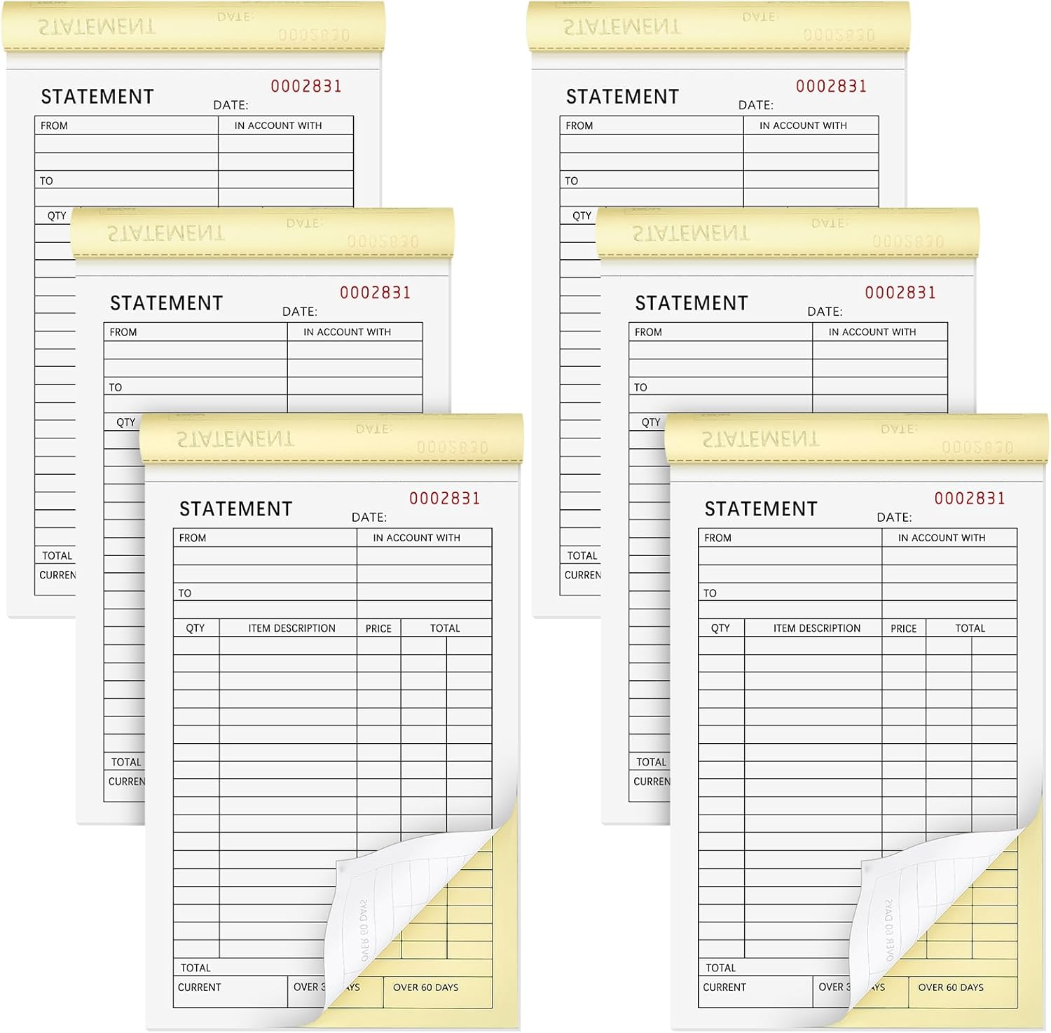Amazon.com : Qilery 6 Pcs Statement Book Statement Forms 2 Part ...