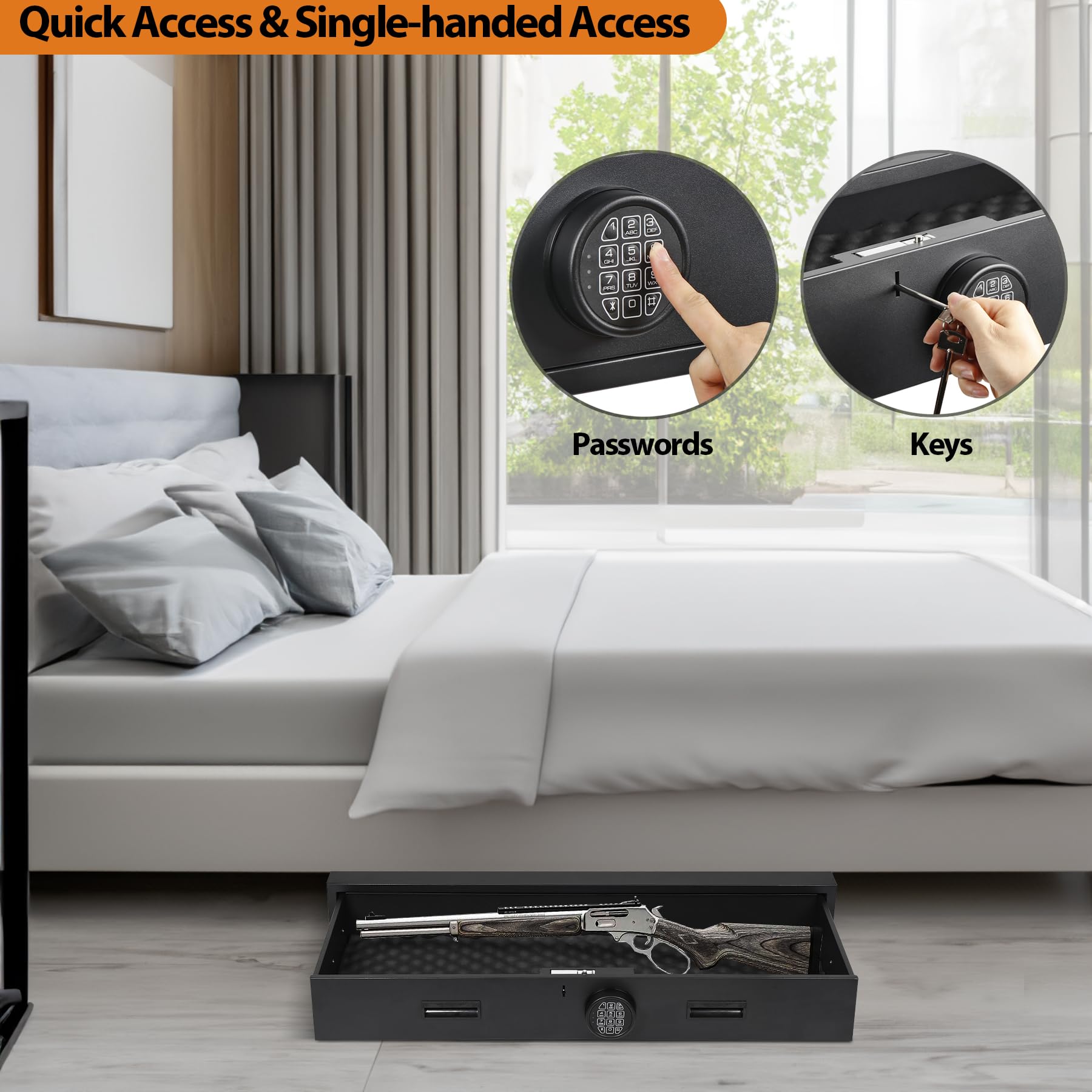 Snapklik.com : Under Bed Safe, 42.5 X 18.5 Gun Storage Drawer, Under ...