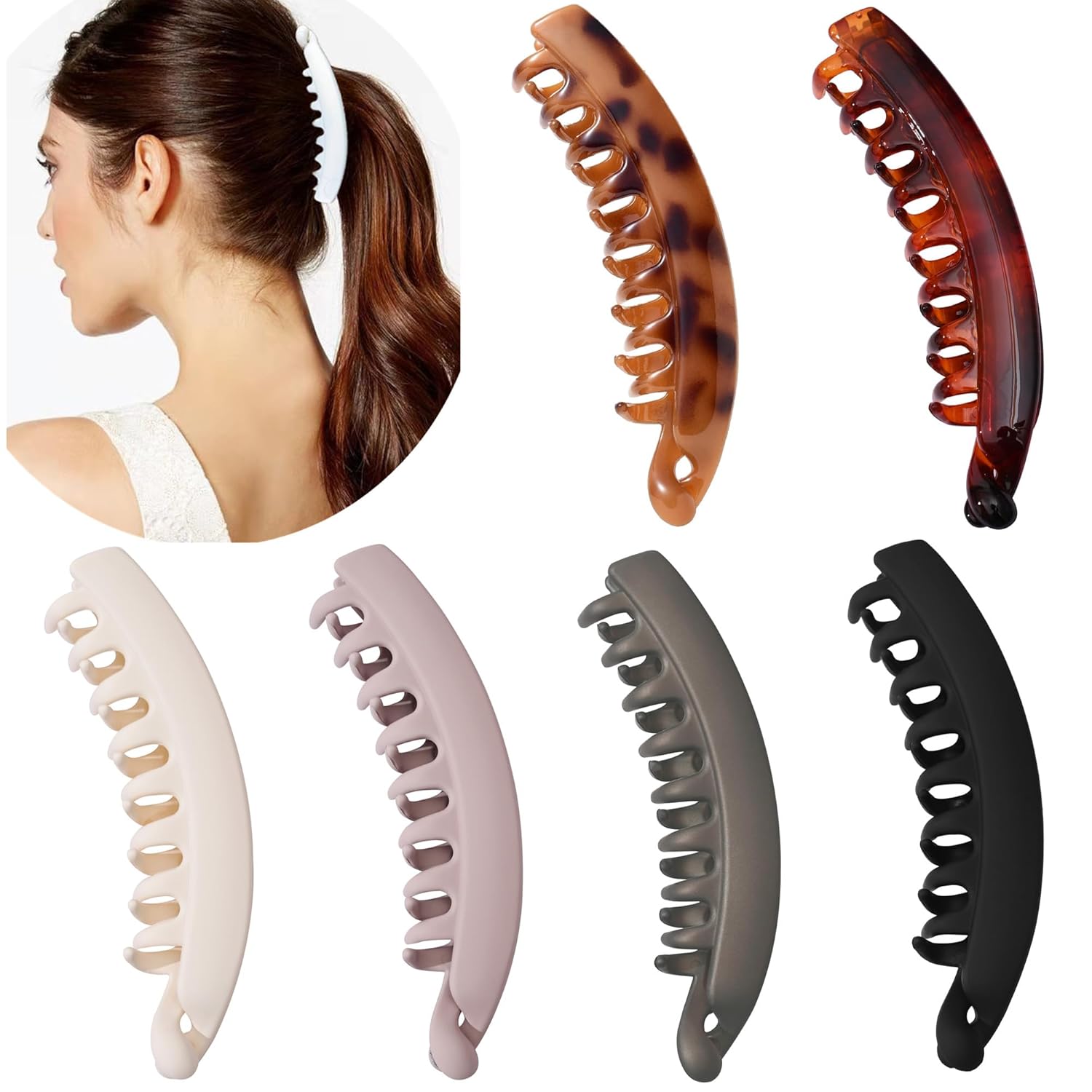Amazon.com: 6-Piece Banana Hair Clips - Large Non-Slip Claw Clips for Thin, Fine, Thick Hair ...