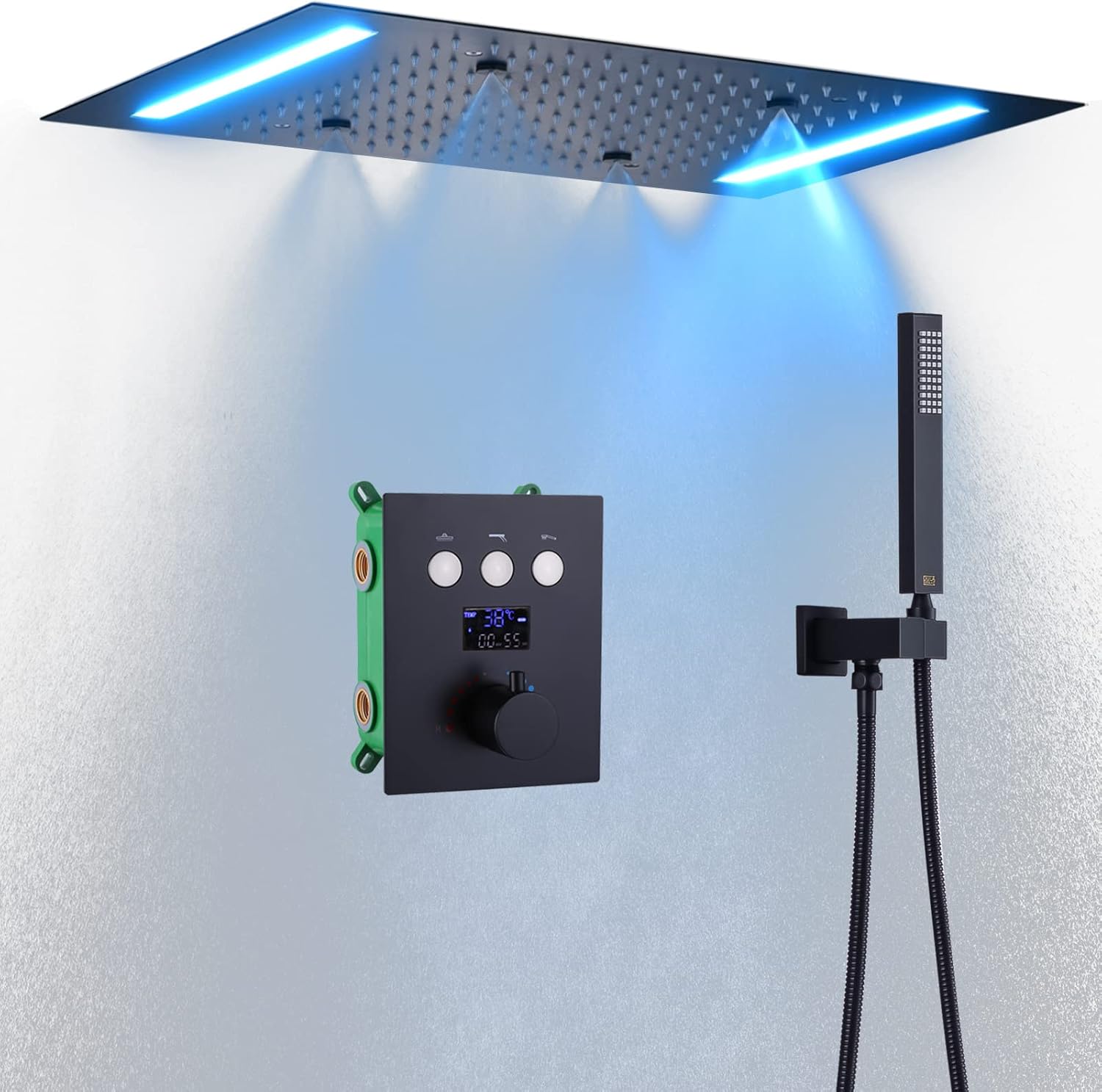 14 X 20 Inch LED Rain Ceiling Shower Head with Hand Sprays Thermostatic ...