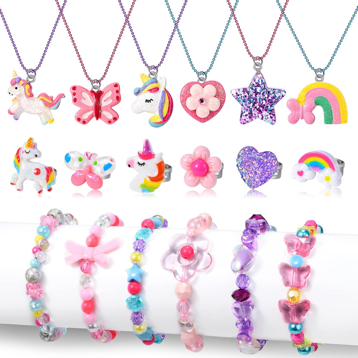 Amazon.com: Lorfancy 18 PCS Kids Jewelry for Girls Bracelets Necklaces ...