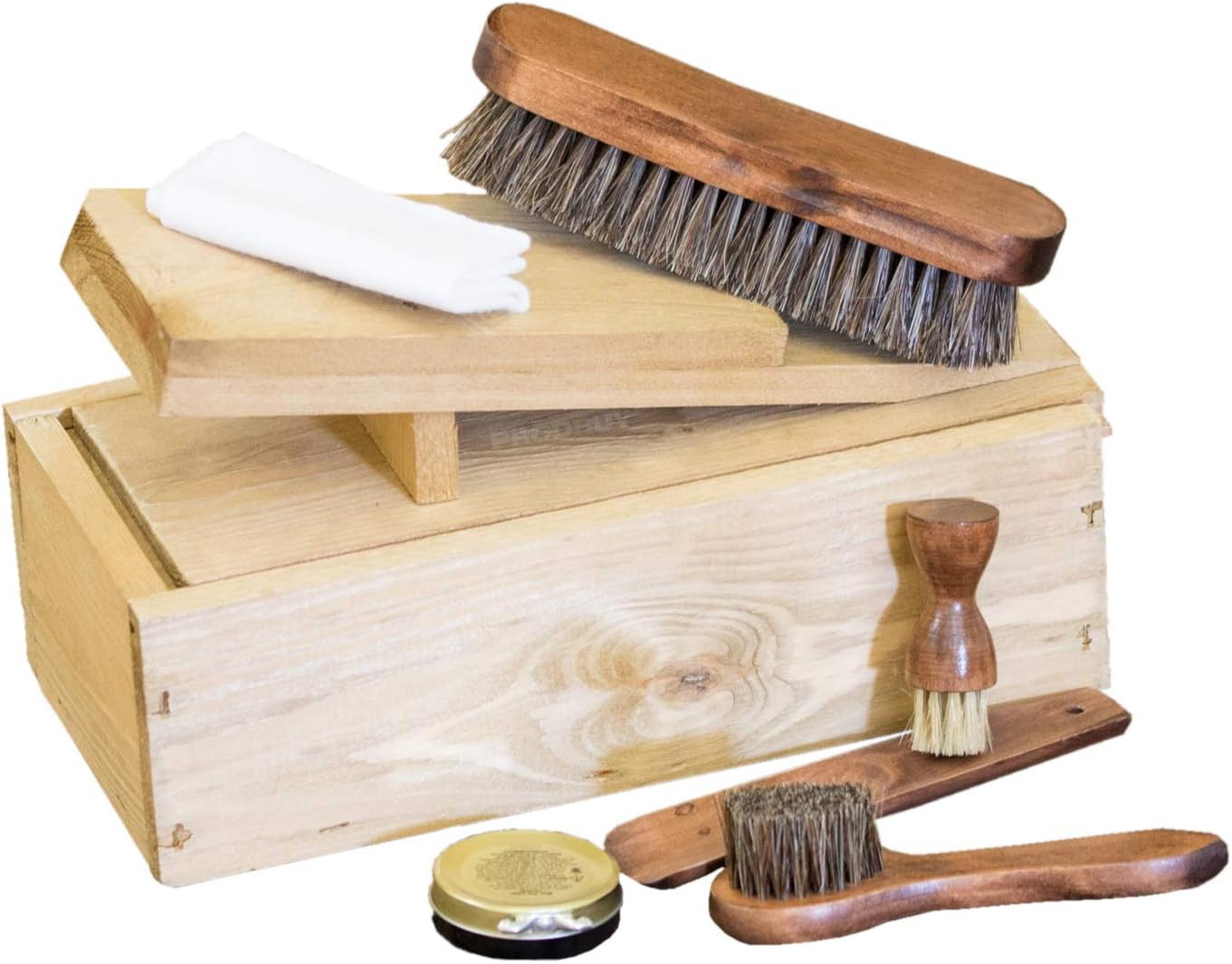 Wooden Shoe Shine Box with 6 Piece Polish Kit : Amazon.co.uk: Grocery