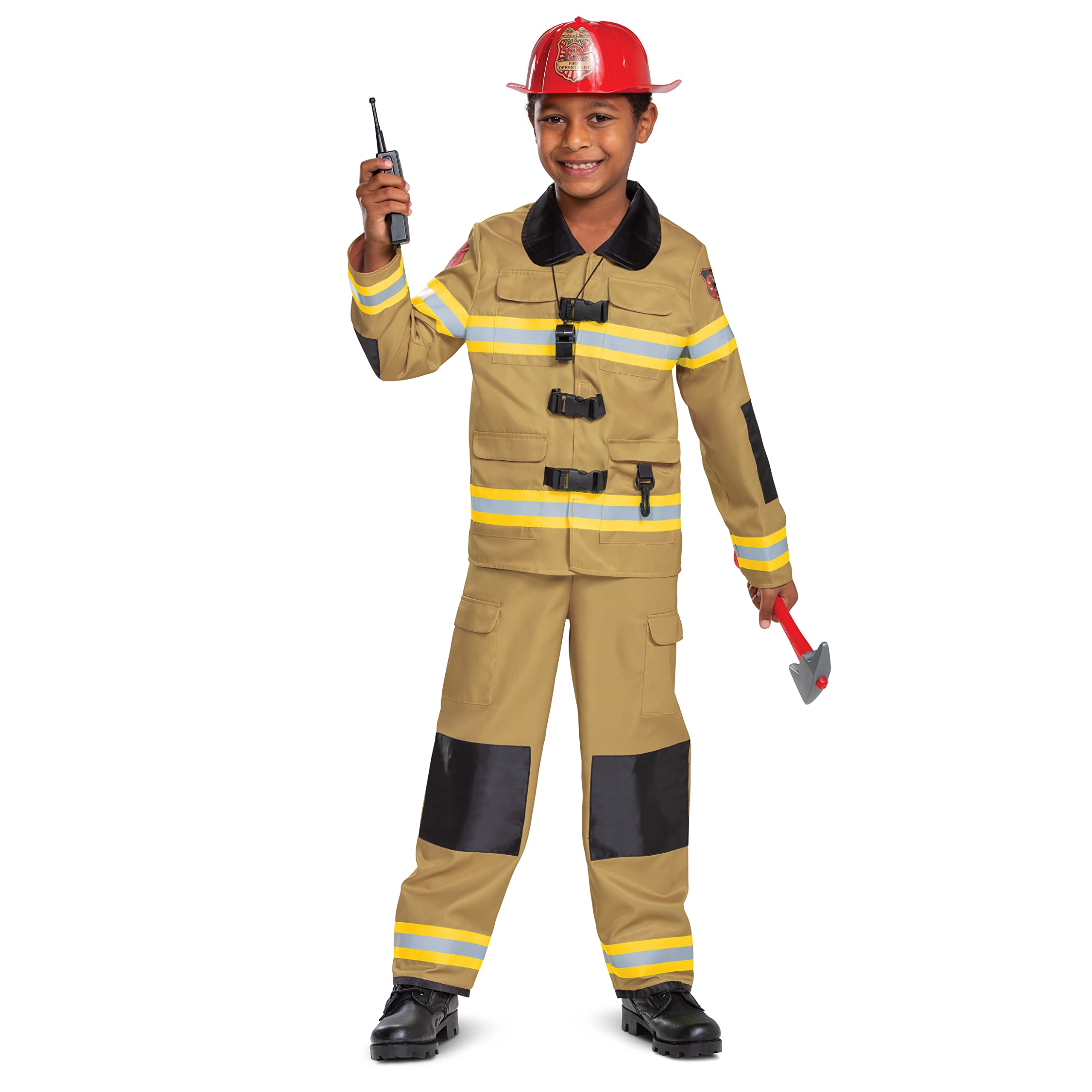 Kid's Firefighter Halloween Costume | Fire Rescue Outfit w/Red Helmet ...