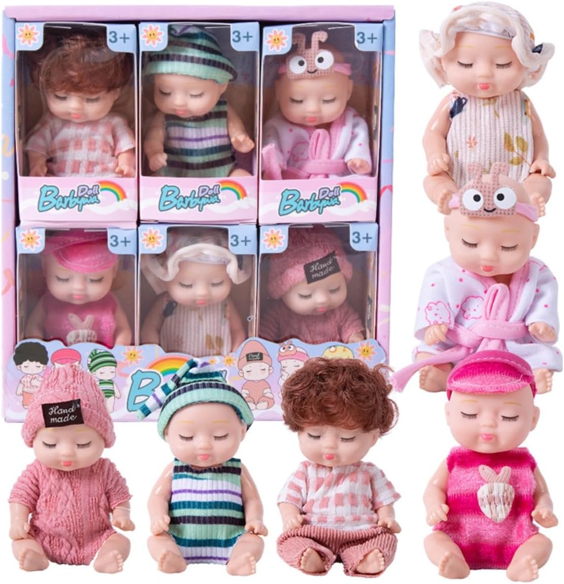 Amazon.com: TISDEN 4 Inch Mini Baby Dolls 6pcs Set Cute Realistic Baby ...