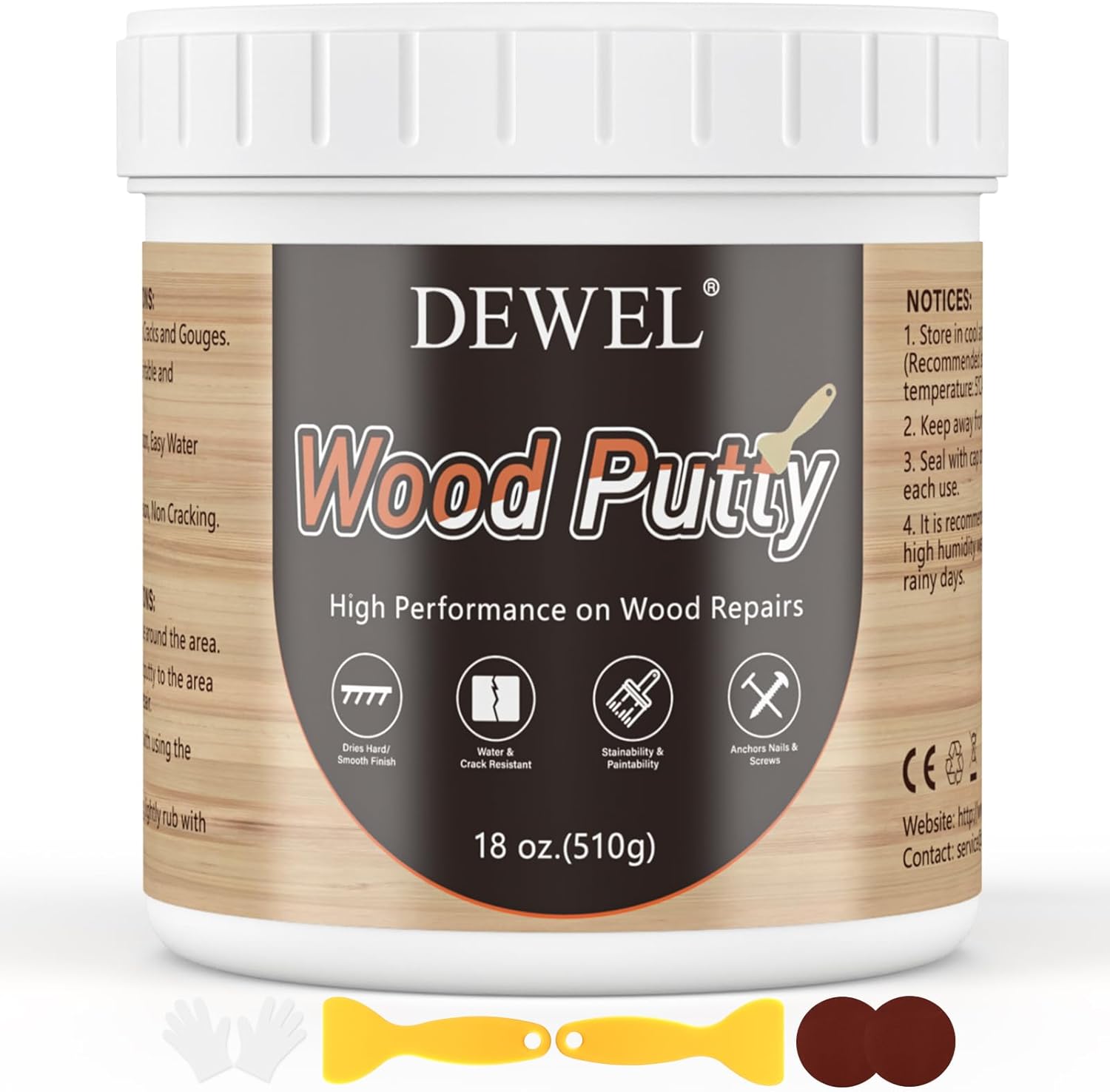 18oz White Wood Filler Putty - Paintable, Stainable & Quick Drying ...