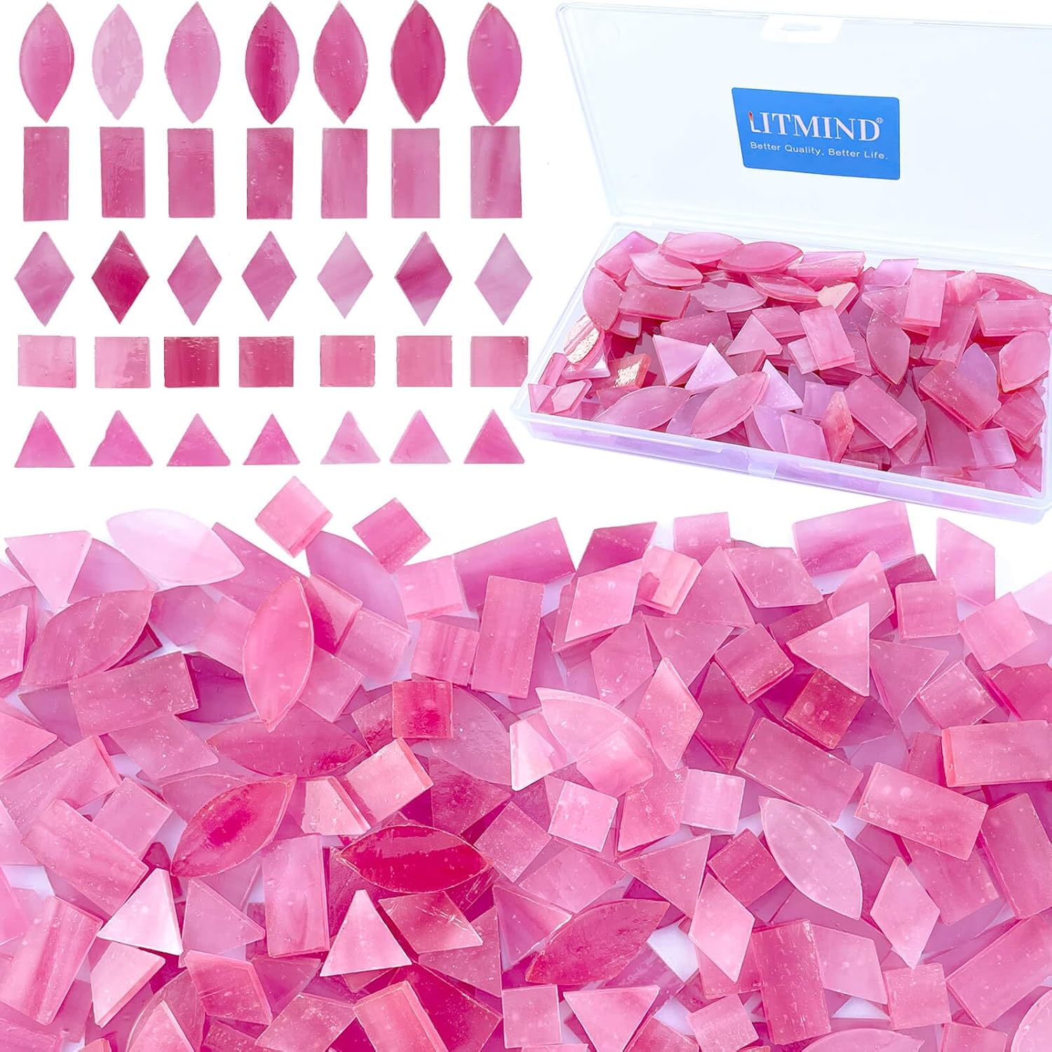 Amazon.com: LITMIND ICY Pink Stained Glass Mosaic Tiles - 240 Pieces in ...