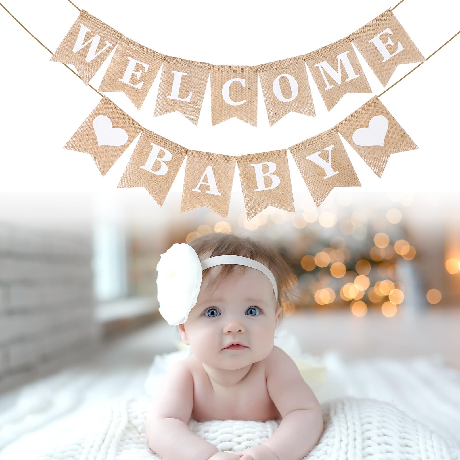 Andibro Vintage Linen Welcome Baby Banner, Rustic Linen Letters Bunting ...