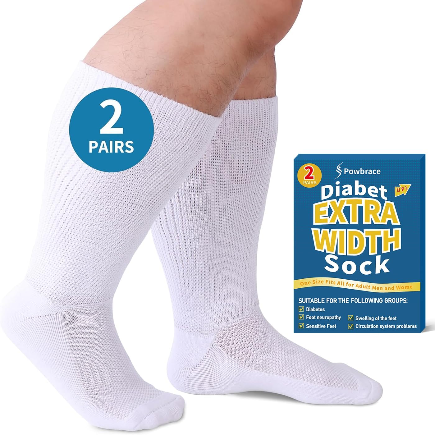 Amazon.com: Powbrace Diabetic Socks - 4 Pairs for Swollen Feet, Wide ...