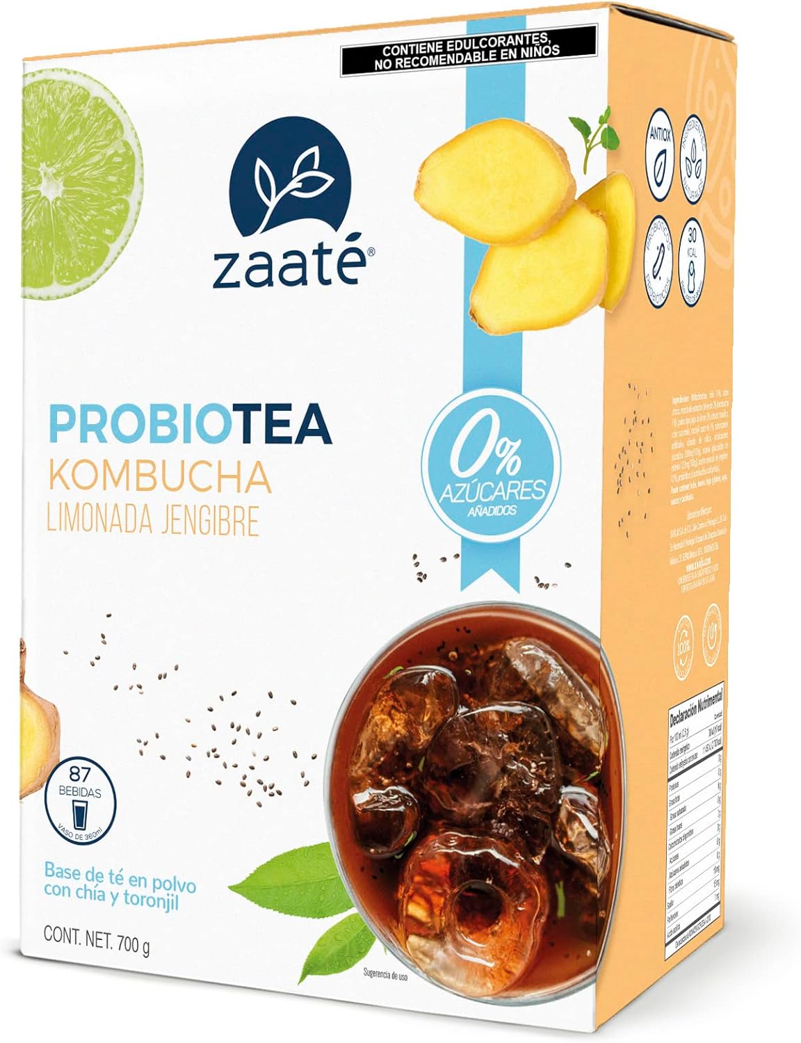 Zaaté - ProbioTea - Kombucha Limonada Jengibre 0% Azúcar : Amazon.com ...