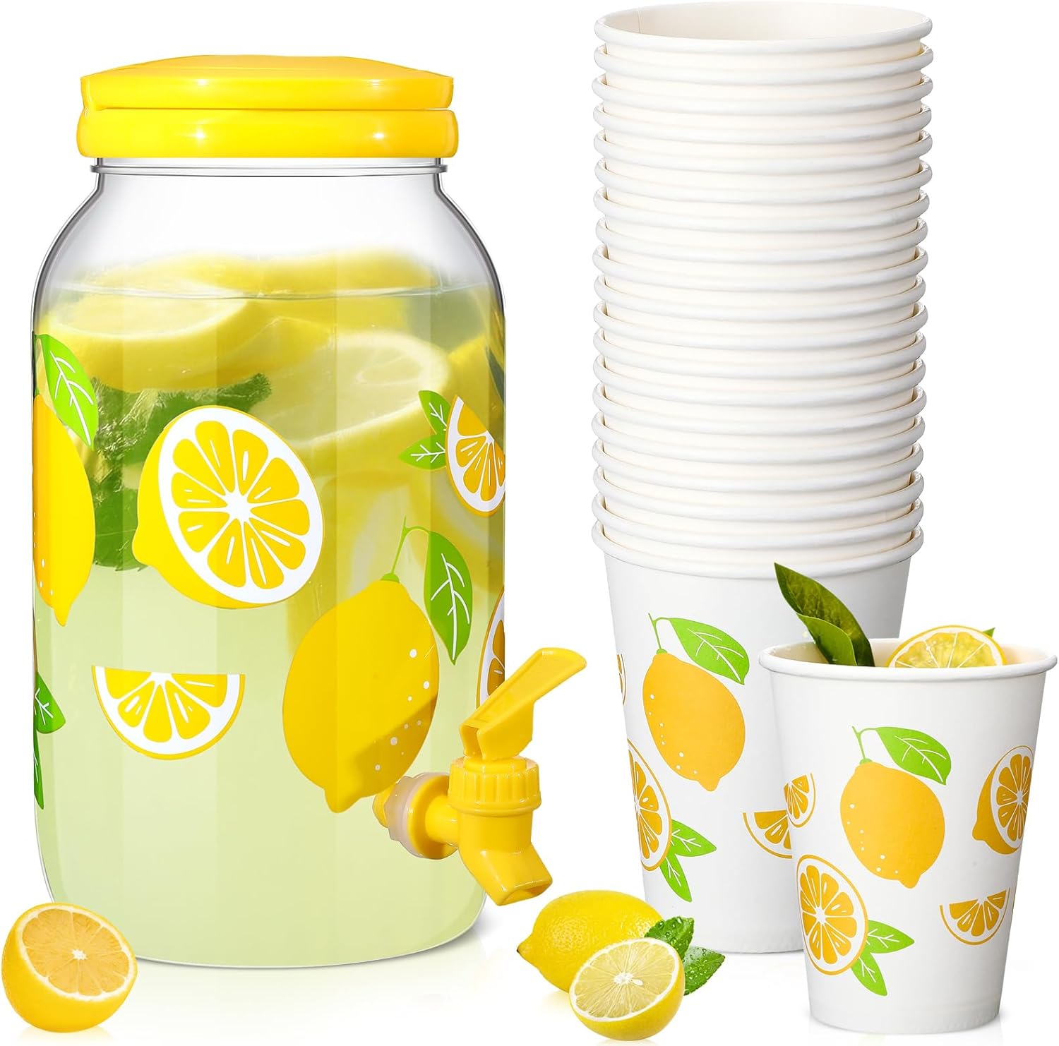 Amazon.com: Umigy 1 Gallon Lemon Plastic Drink Dispenser with 20 Pcs 12 ...