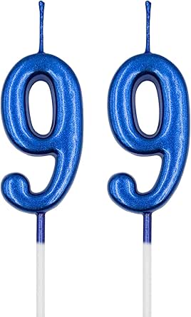 Amazon.com: 99th Birthday Candles, Blue Number 99 9 Candle for Cake ...