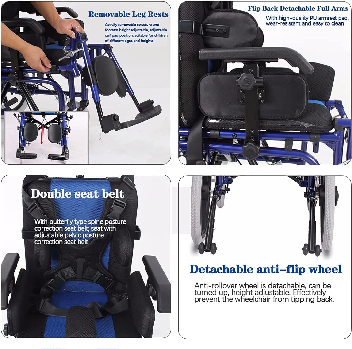 Wheelchair Foldable Wheelchair for Cerebral Palsy Children and Adult High Back Adjustable ...