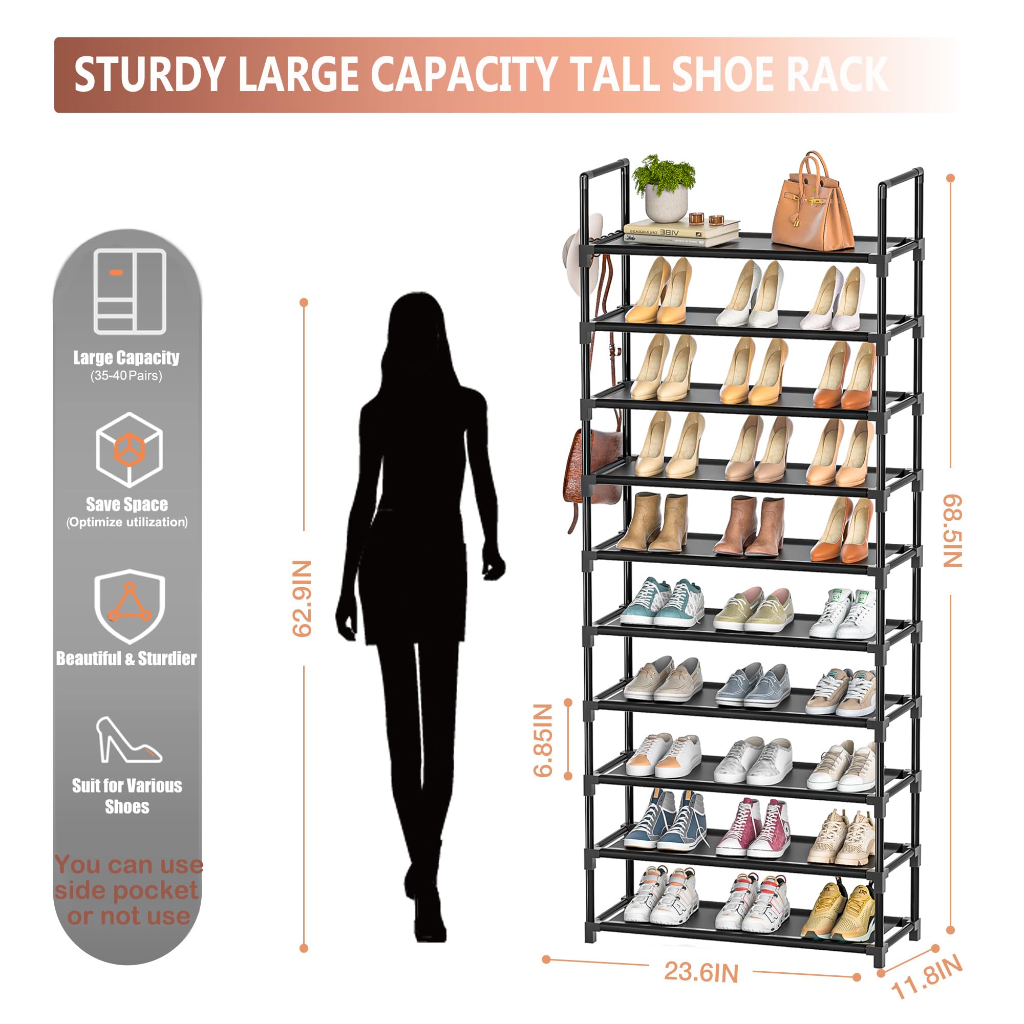 Snapklik.com : Tall Shoe Rack 10 Tier Shoe Organizer Racks For Closet ...
