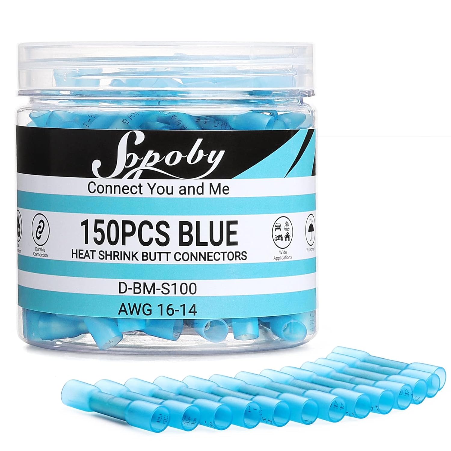 150PCS Heat Shrink Butt Connectors Blue 16-14 AWG-Tinned Red Copper ...