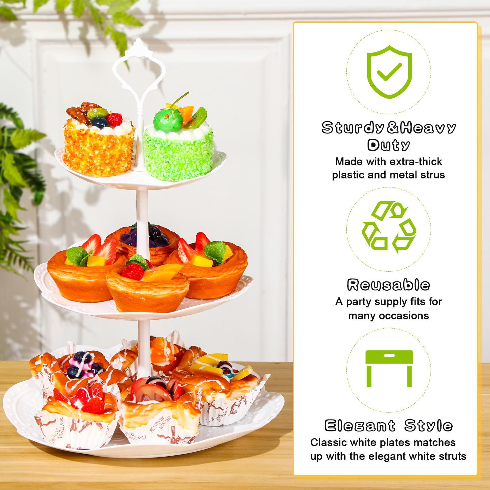 Zhehao 15 Pcs Tiered Cupcake Stand Serving Tray Set Plastic Dessert ...